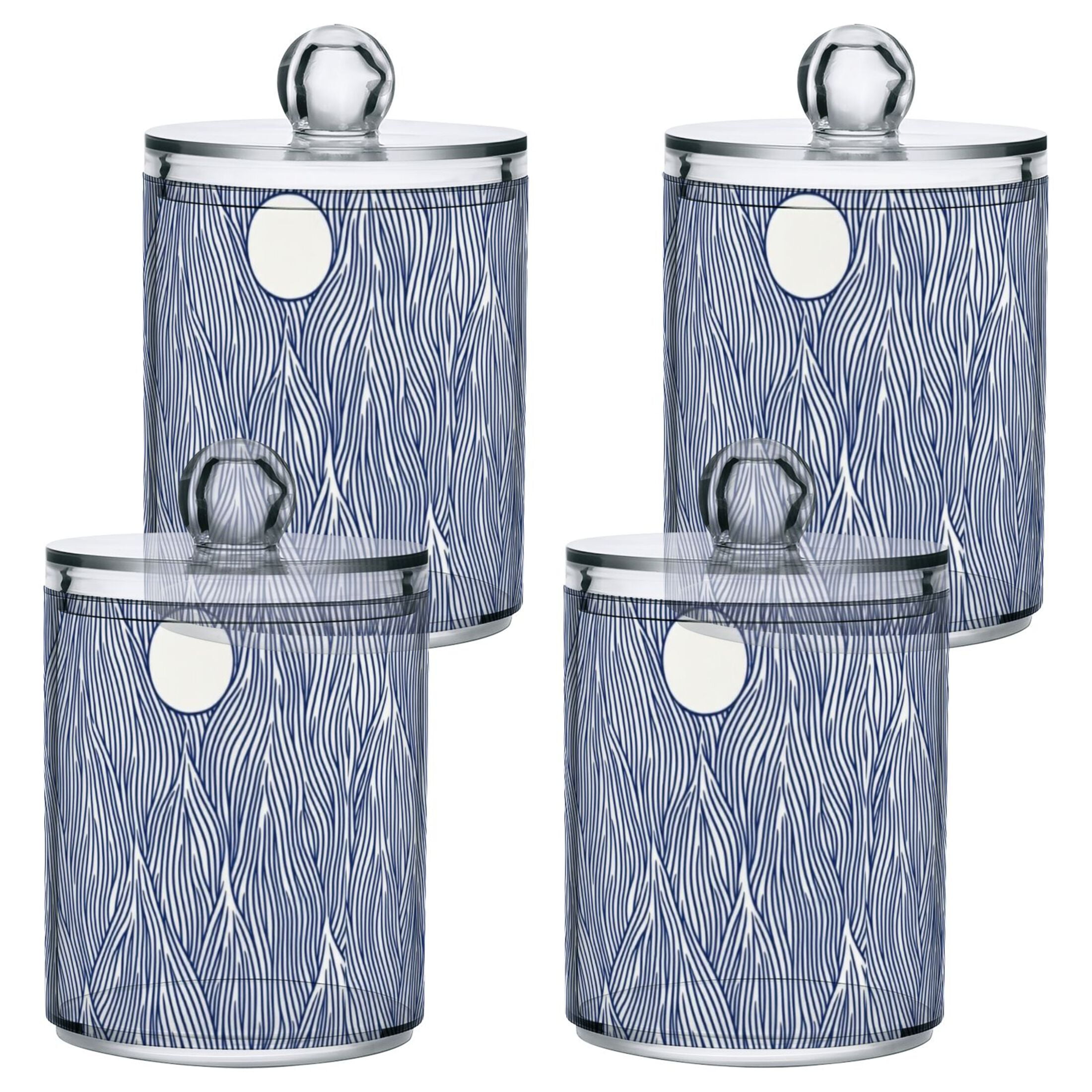 Navy Blue Wave Pattern Bathroom Canisters Set of 4 Translucent Plastic ...