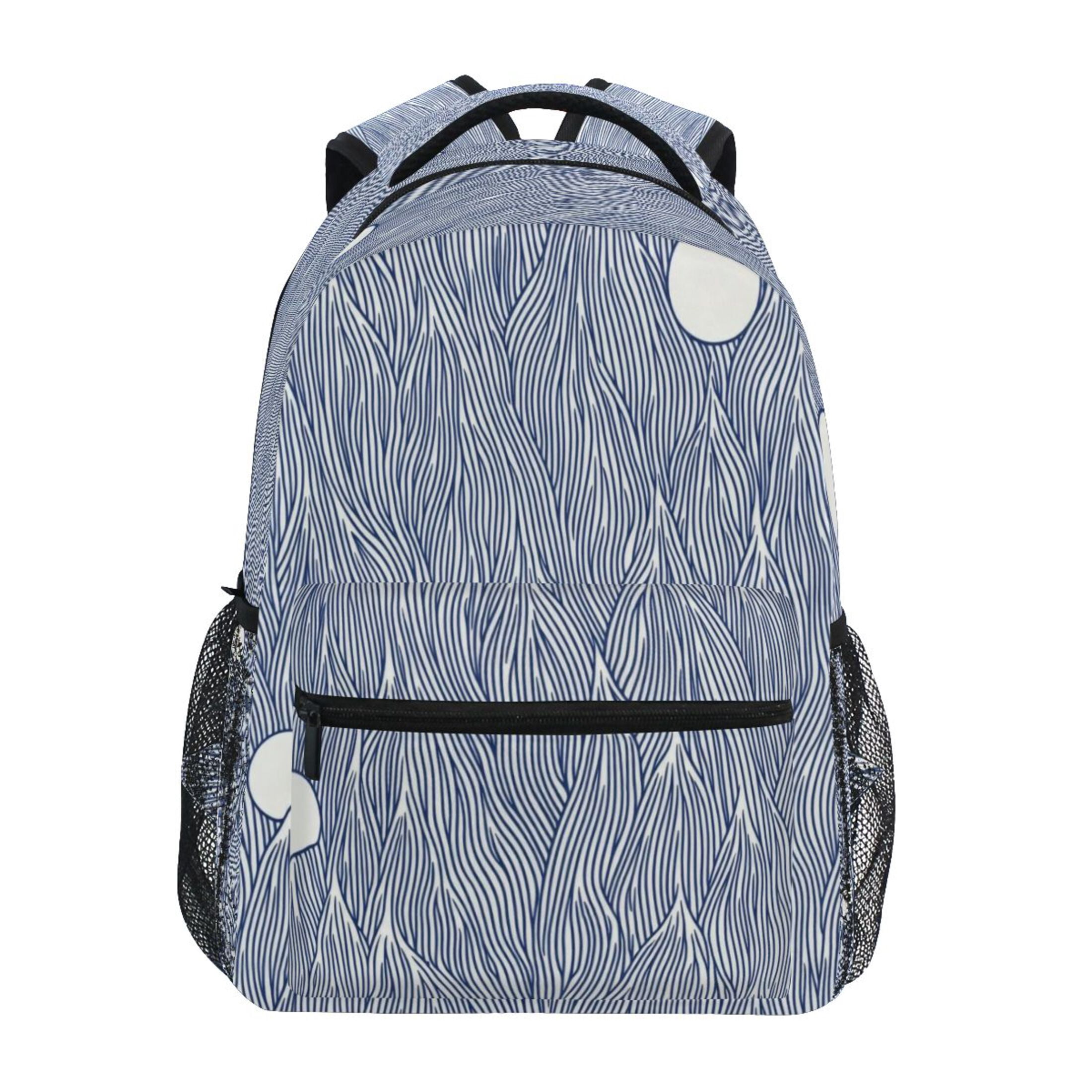 Navy Blue Wave Pattern Stylish Large Backpack 15L Self-Standing Durable ...