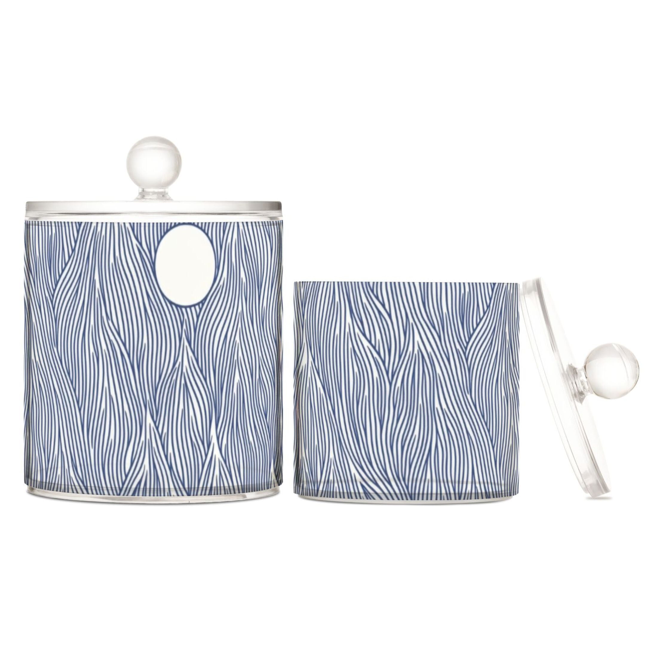 Navy Blue Wave Pattern Translucent Plastic Cotton Swabs Canisters Large ...