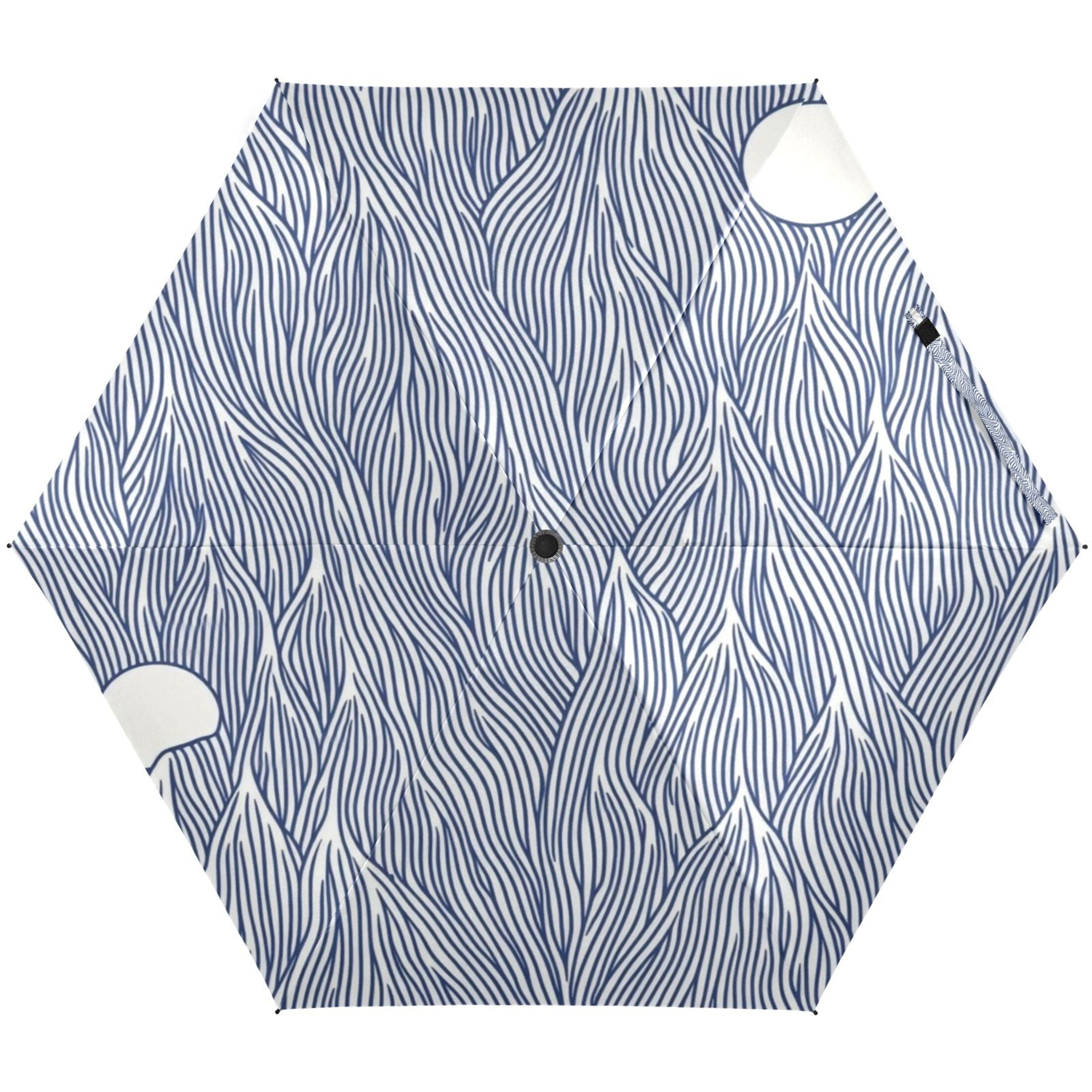 Navy Blue Wave Pattern Umbrellas for Sun Auto Open Close UV50 ...