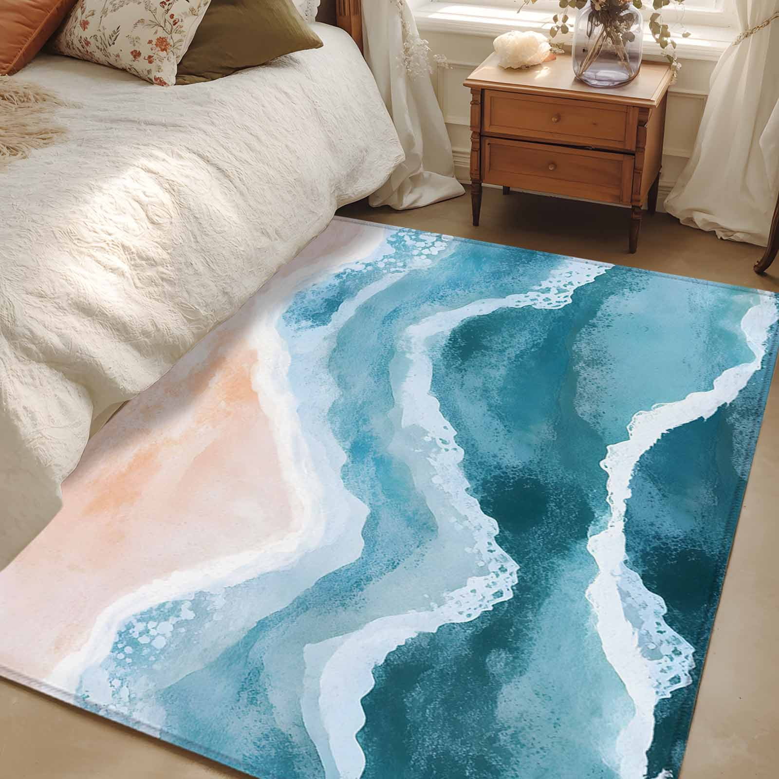 Navy Blue Waves Coastal 3x5 Area Rugs, Teal Ombre Summer Beach Oceans ...