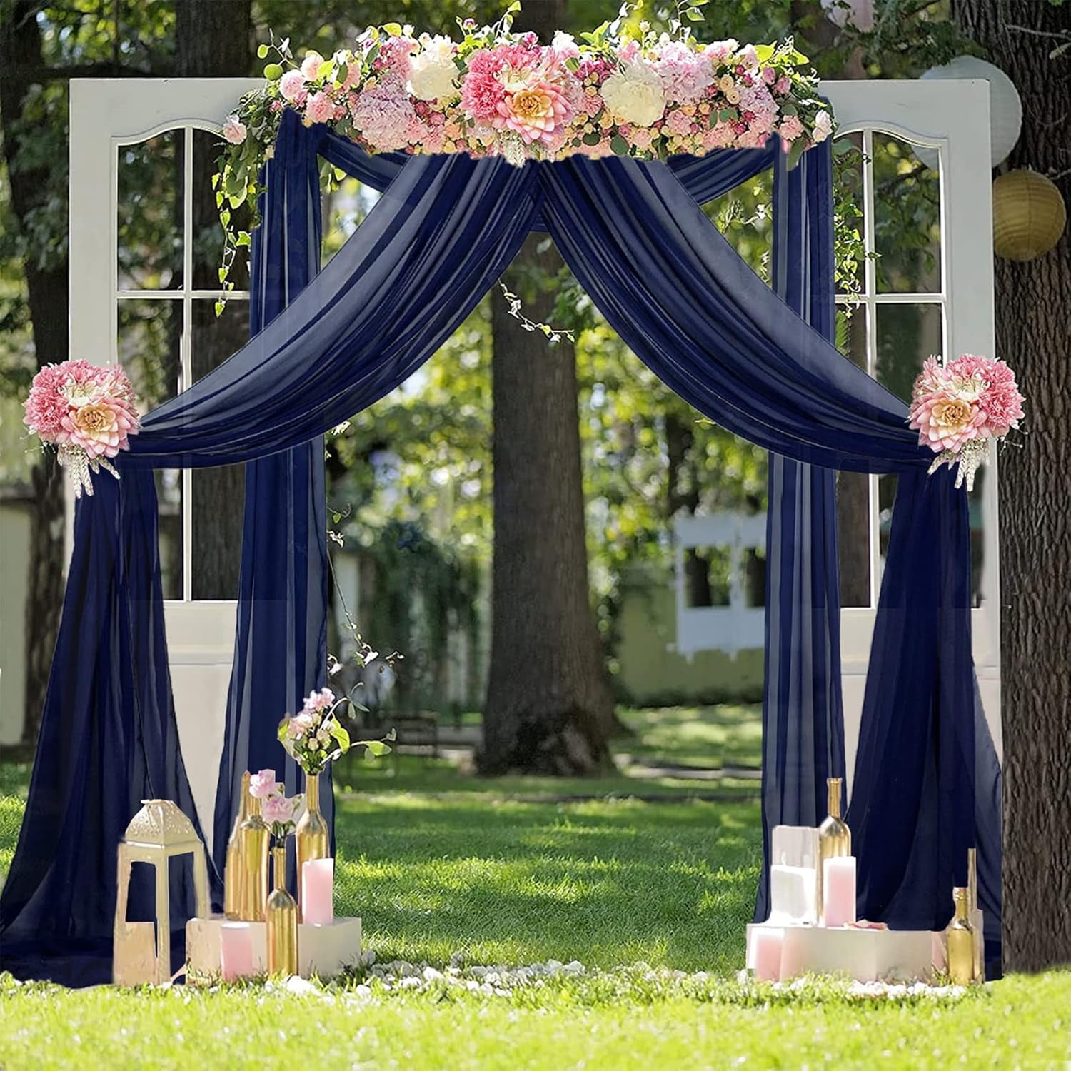 Navy Blue Wedding Arch Draping Fabric 20FT 2 Panels Chiffon Drapery for ...