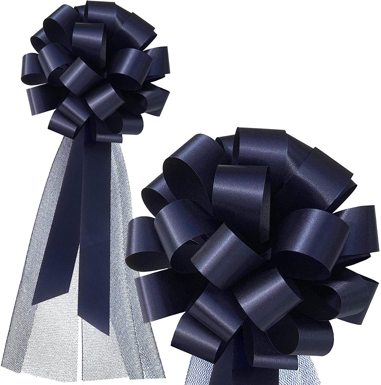 Navy Blue Wedding Pull Bows with Tulle Tails - 8" Wide, Set of 6 ...