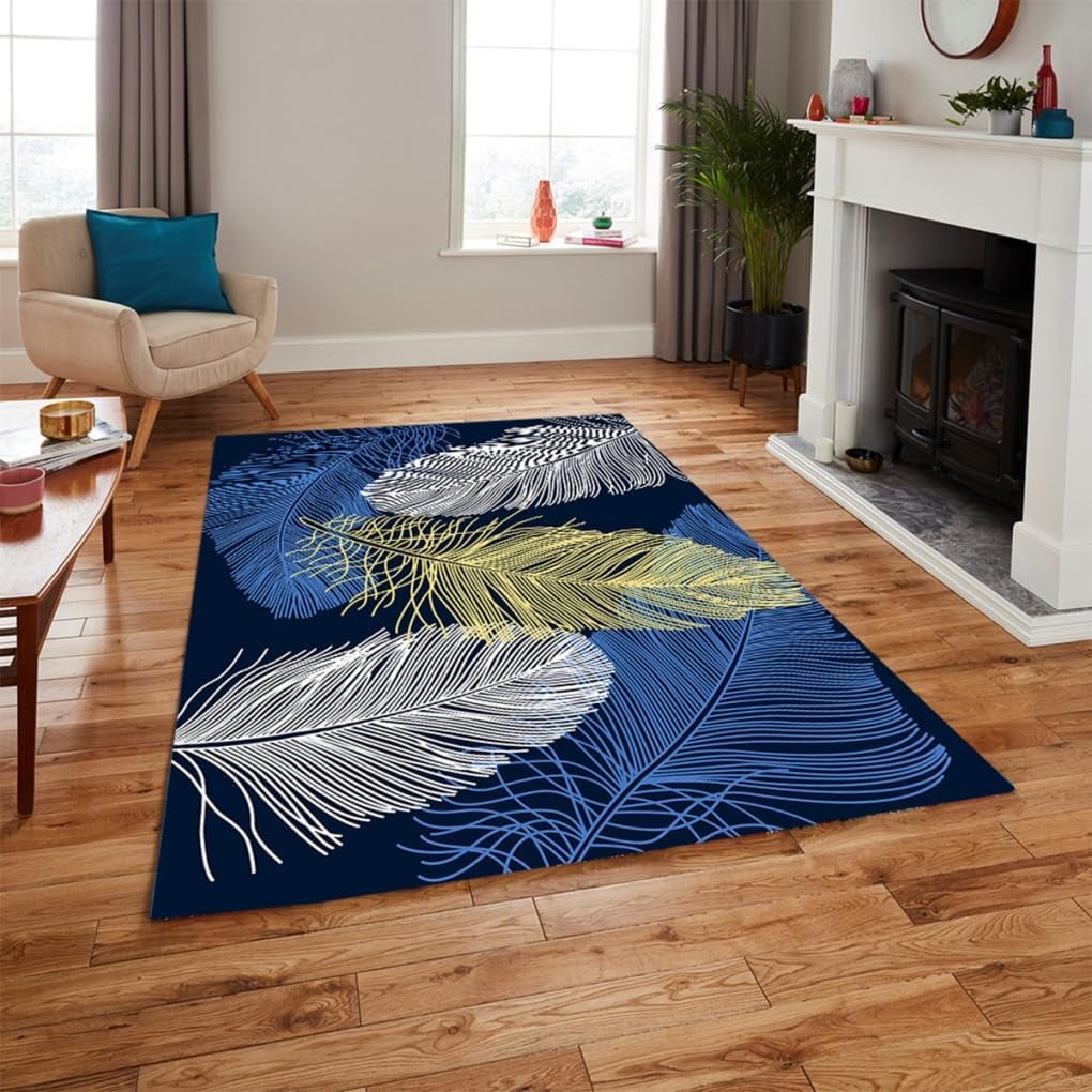 Navy Blue White Feather Texture Nordic Modern Rug For Living Room ...