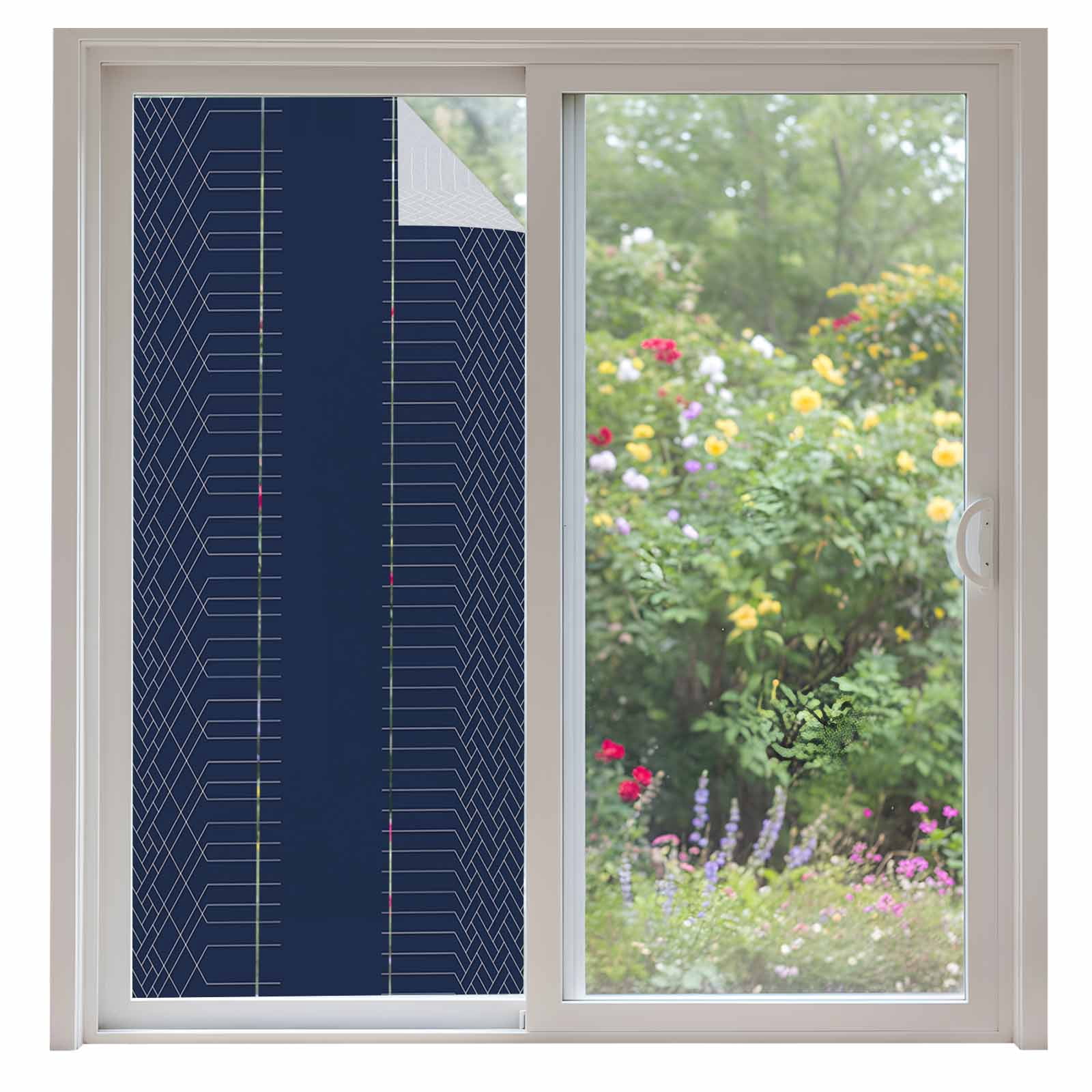 Navy Blue White Geometric Window Privacy Film, Modern Herringbone ...