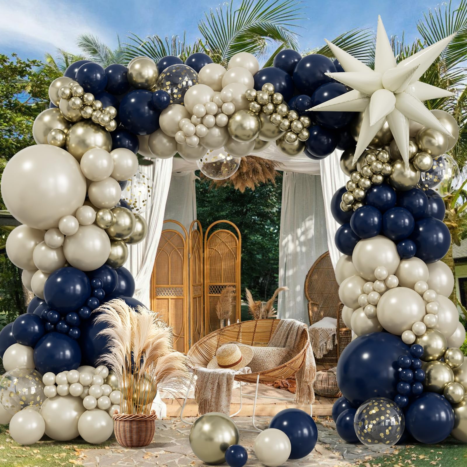 Navy Blue White Gold Balloon Graland Arch Kit, Stuffed Pearl White Royal Blue champagne Gold ...