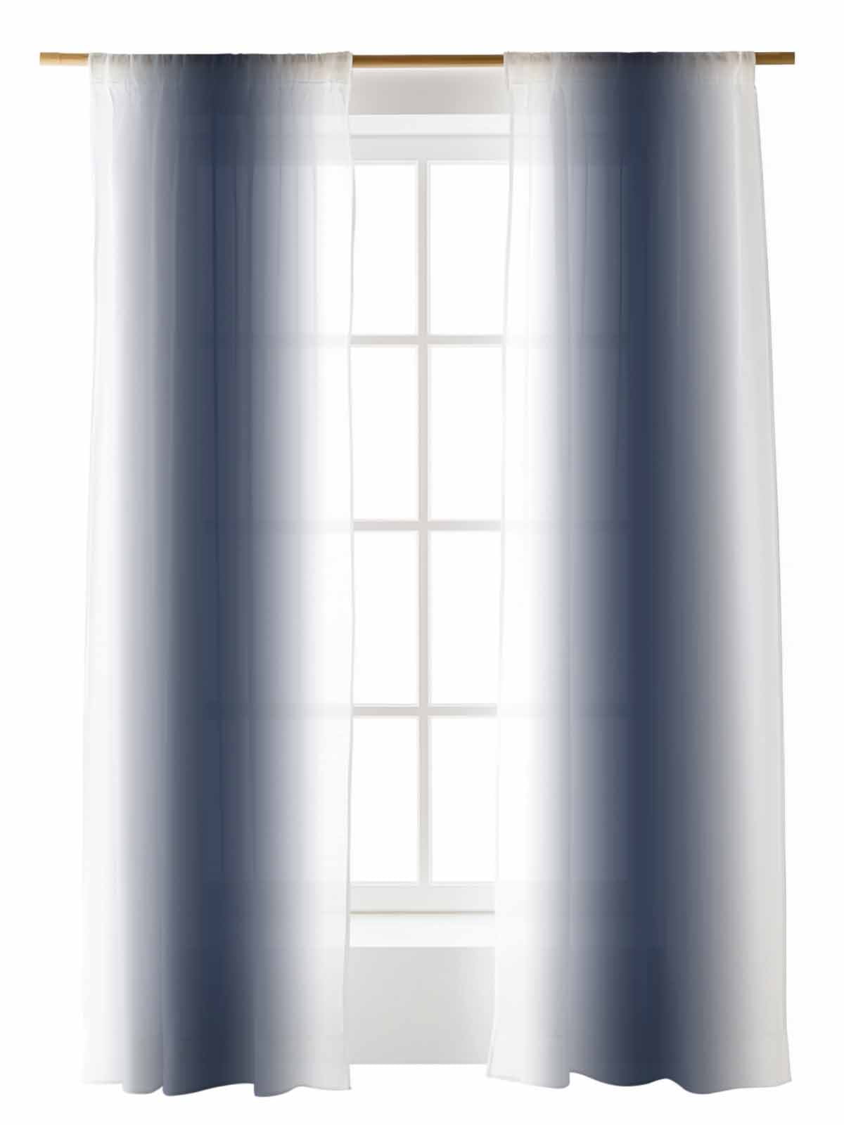 Navy Blue White Gradient Sheer Curtains 2 Panels Set Simple Pattern ...