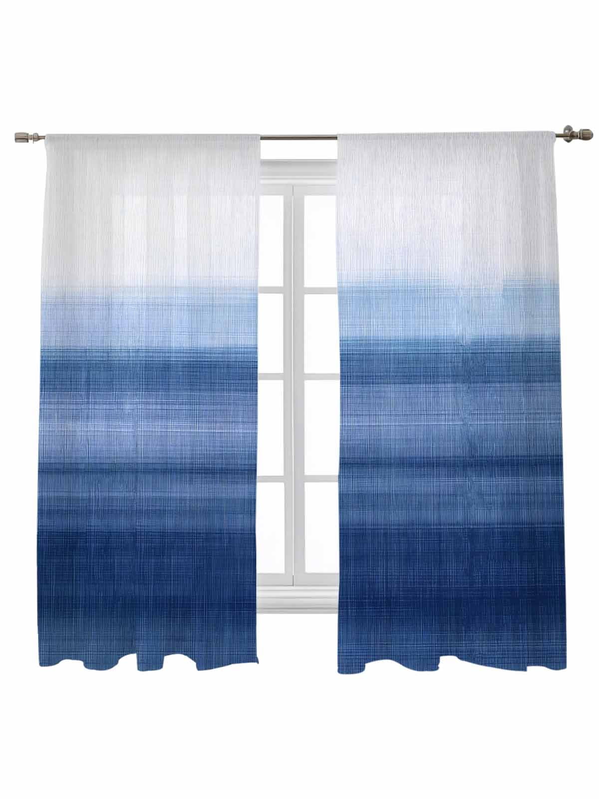 Navy Blue White Gradient Sheer Curtains 72 Inch Long 2 Panels, Abstract ...