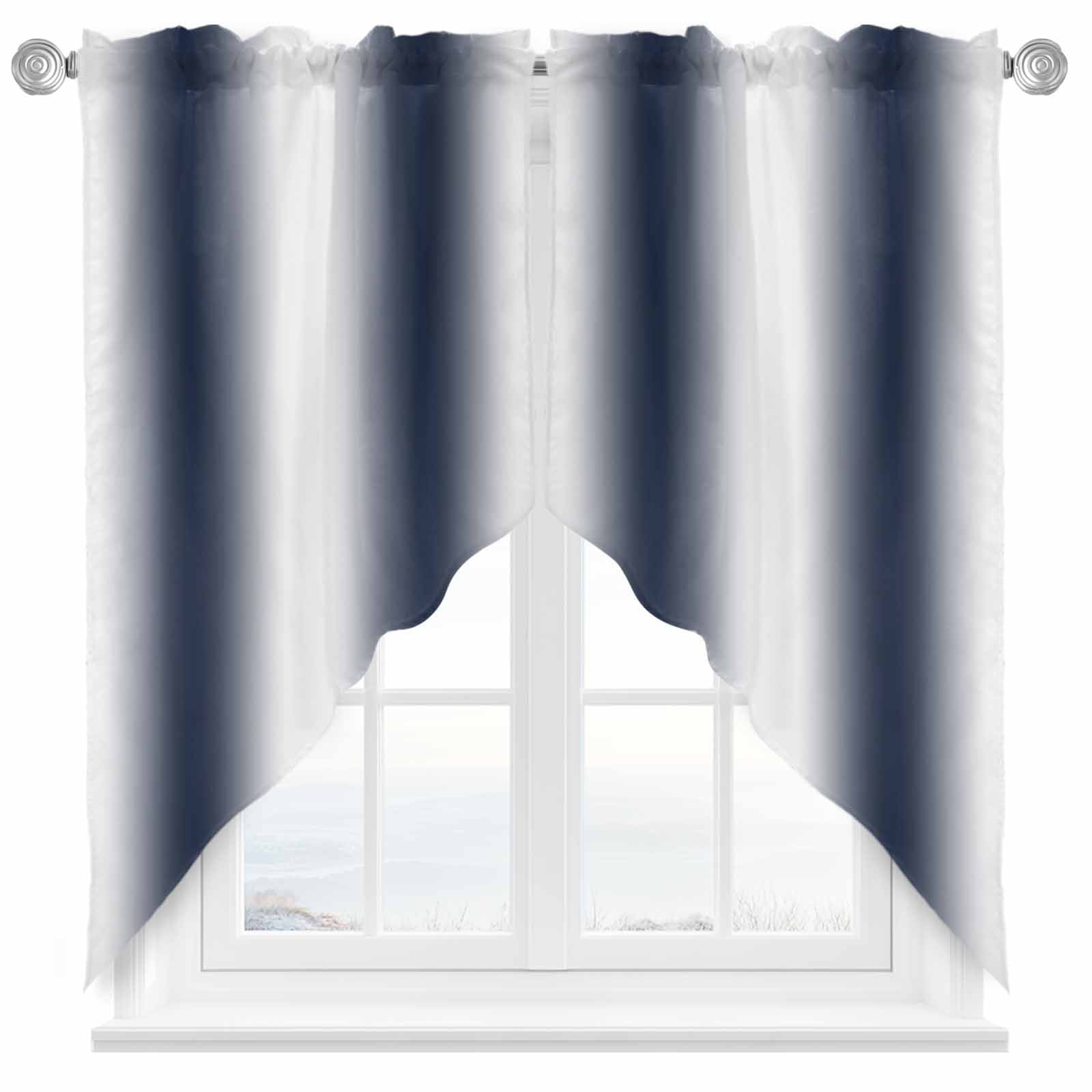 Navy Blue White Gradient Swag Valances for Windows 2 Pack Simple ...