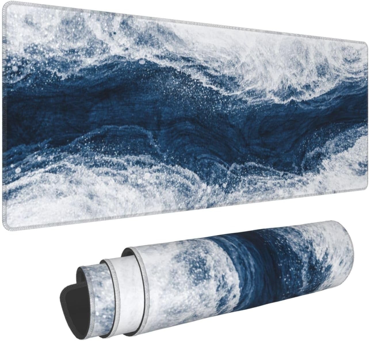 Navy Blue and White Large Gaming Mouse Pad, Extended Big Keyboard Mouse ...