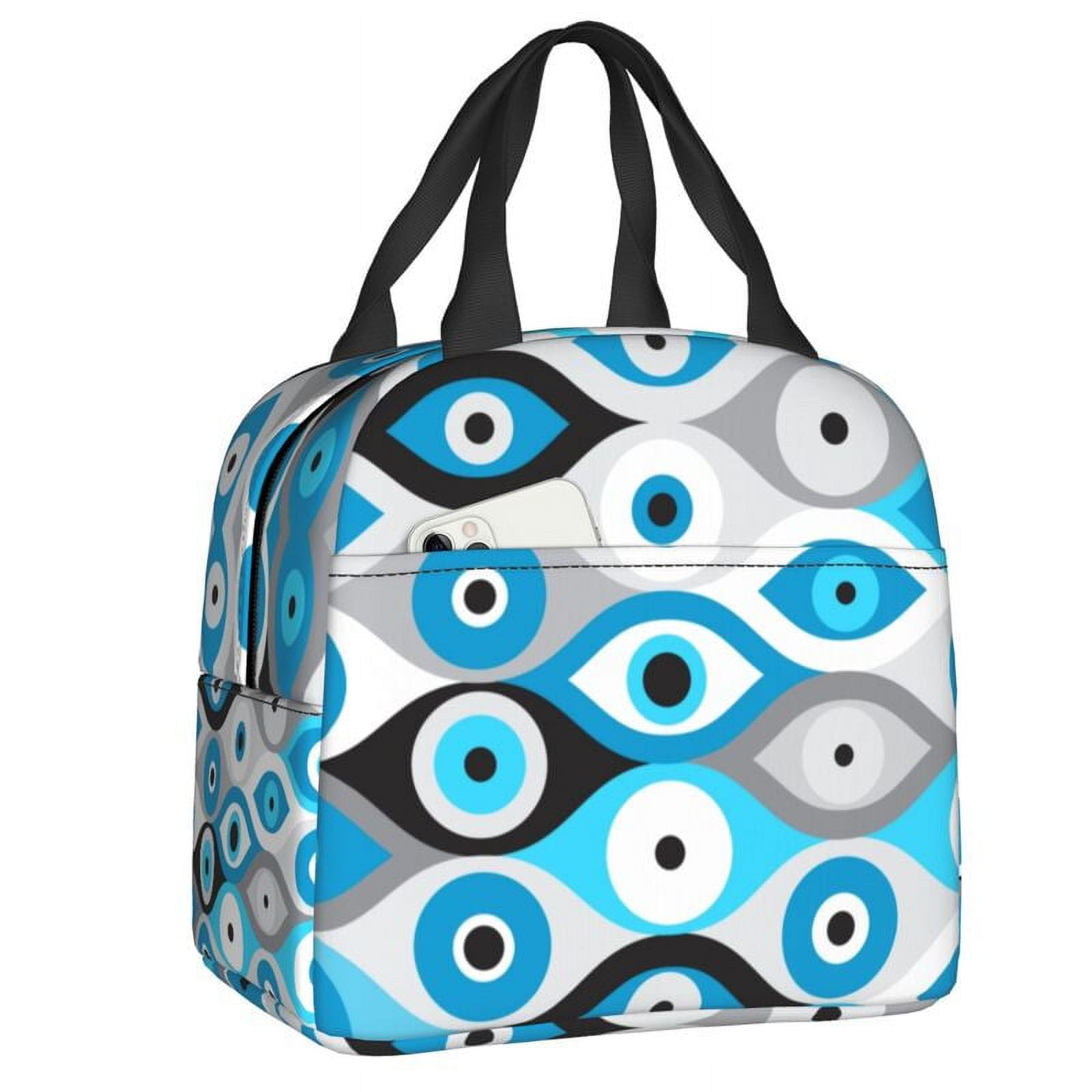 Navy Blue White Mediterranean Evil Eye Mandala Lunch Boxes Leakproof ...
