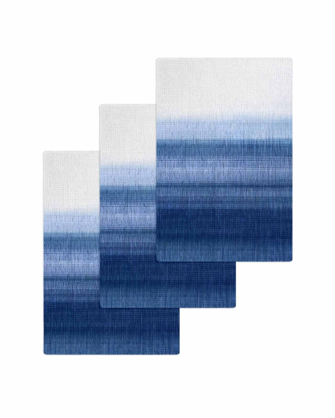 Navy Blue White Ombre Kitchen Dish Towels for Drying Dishes Set of 3, Contemporary Minimalism ...