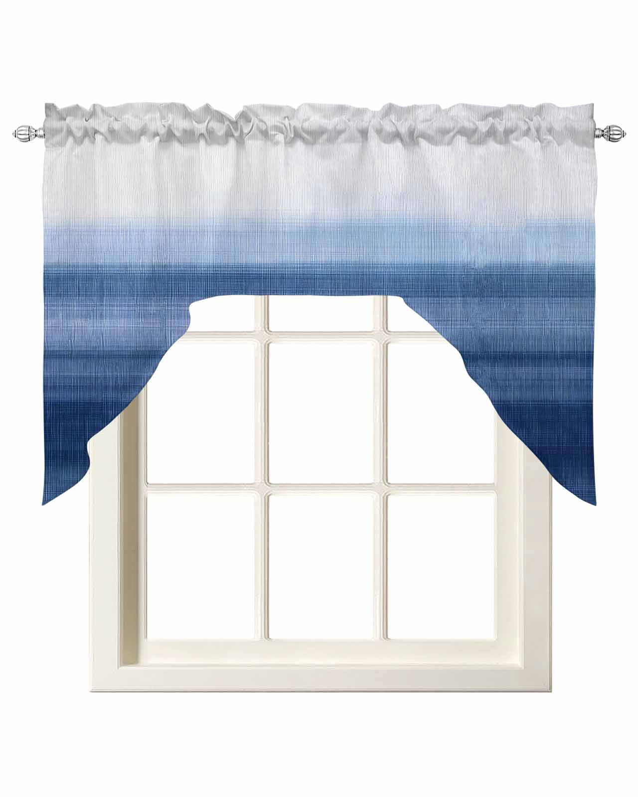 Navy Blue White Ombre Kitchen Swag Valances for Windows, Contemporary ...
