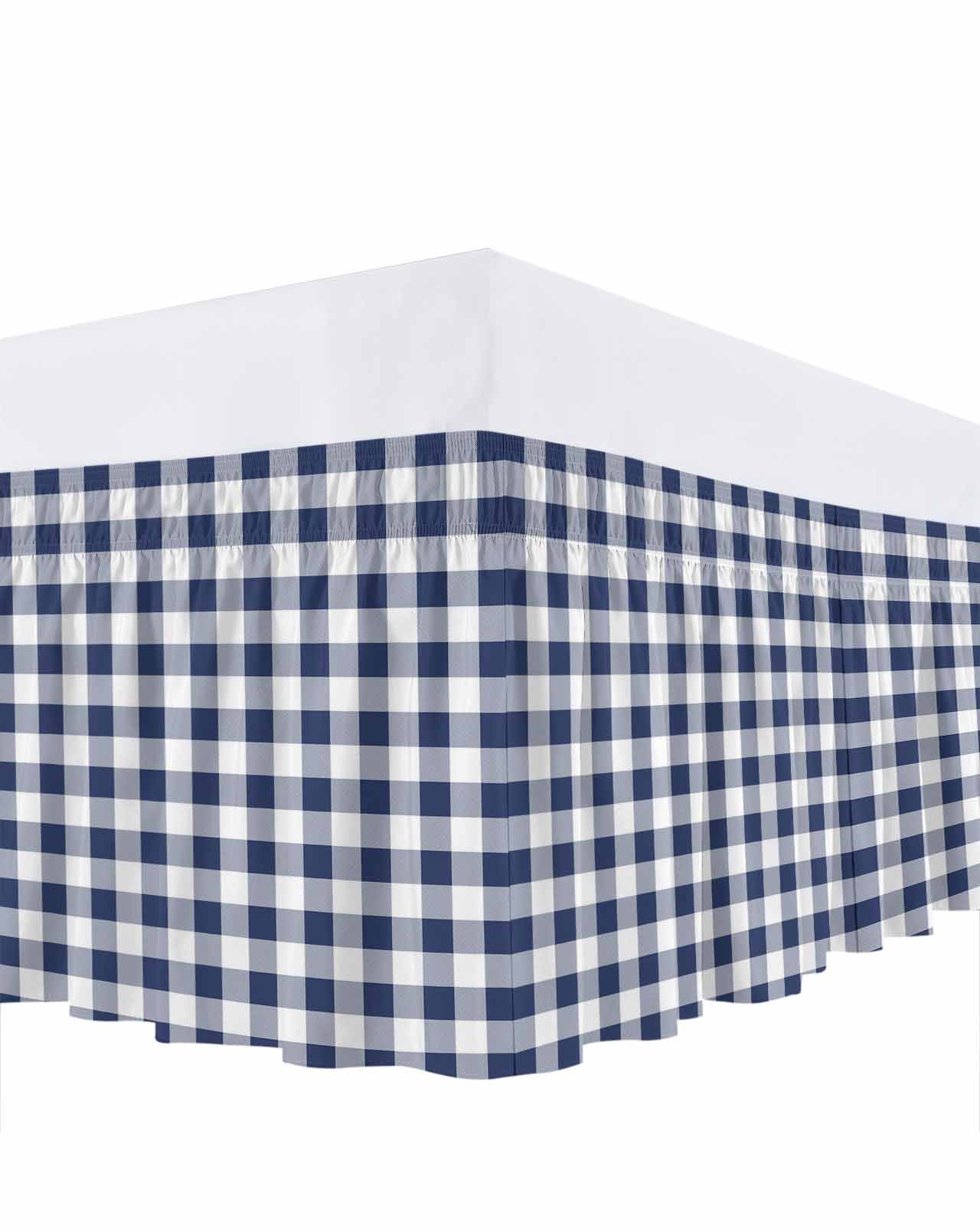 Navy Blue White Plaid Bed Skirt Queen Size, Farmhouse Checkered Buffalo ...