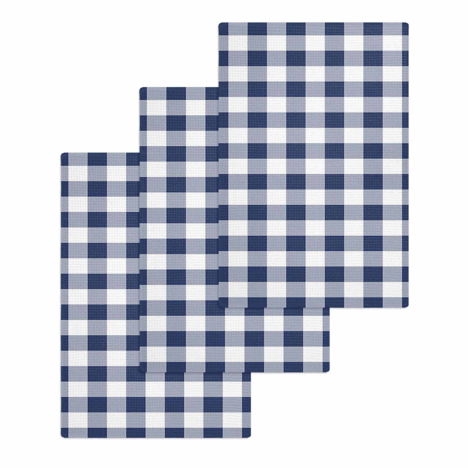 Navy Blue White Plaid Hand Towels Set, Waffle Weave Kitchen Towels 3 ...