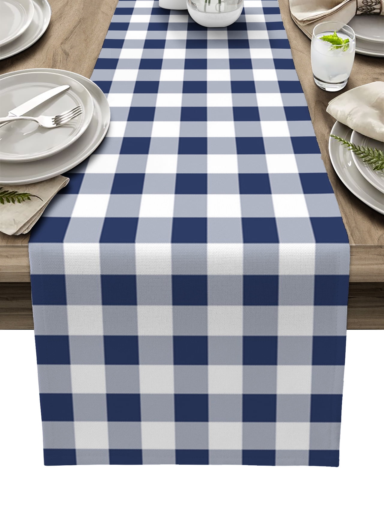Navy Blue White Plaid Table Runner Farmhouse Checkered Buffalo ...
