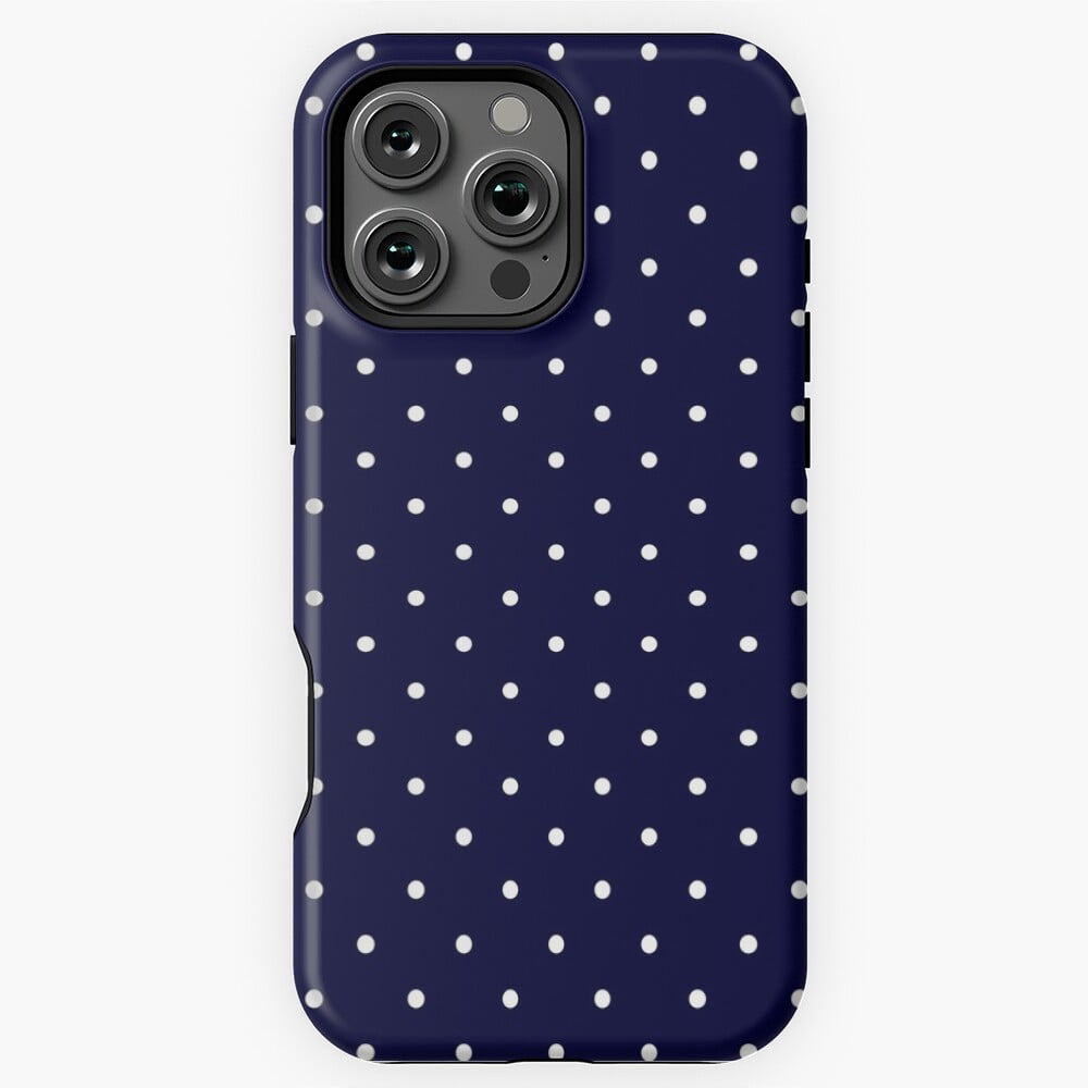 Navy Blue White Polka Dots Phone Case for iPhone 16 15 14 13 12 11 Pro ...