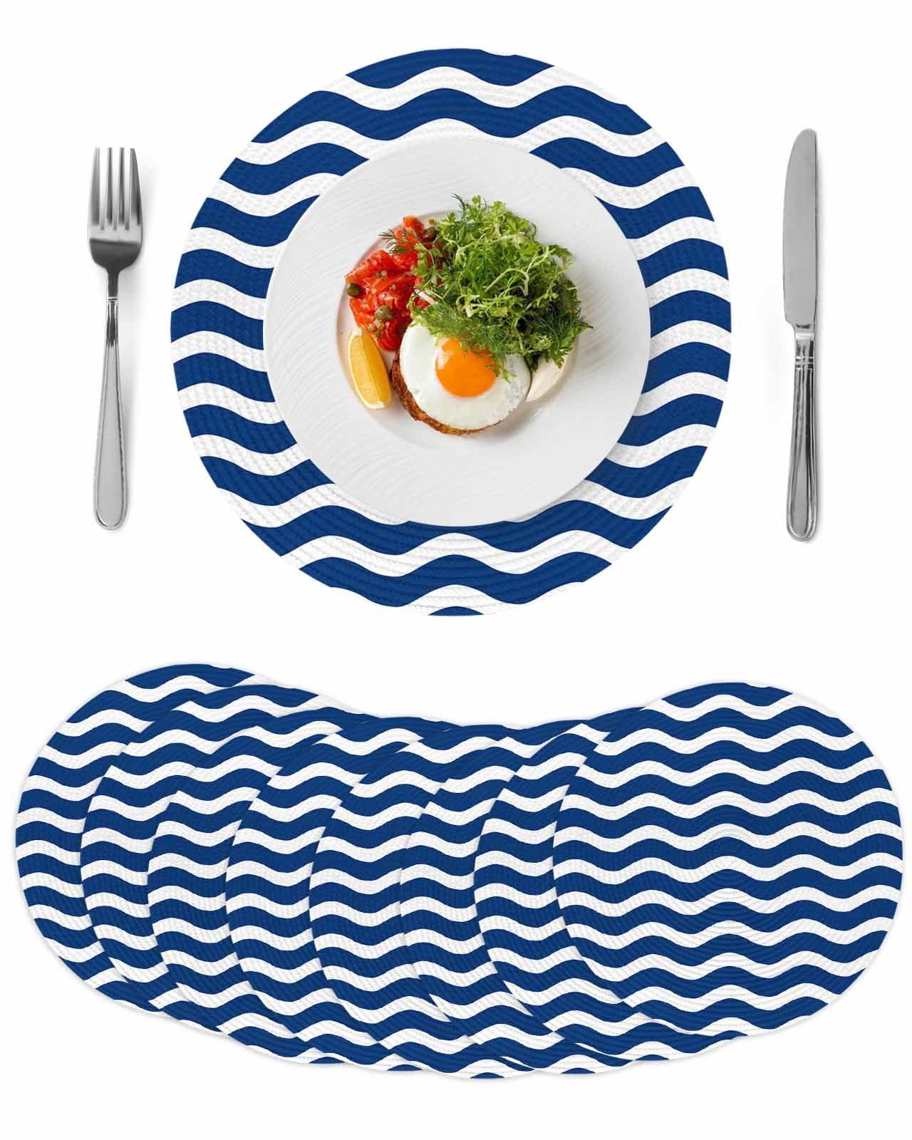 Navy Blue White Round Placemats Set of 8 for Dinning Tables,Heat-proof ...