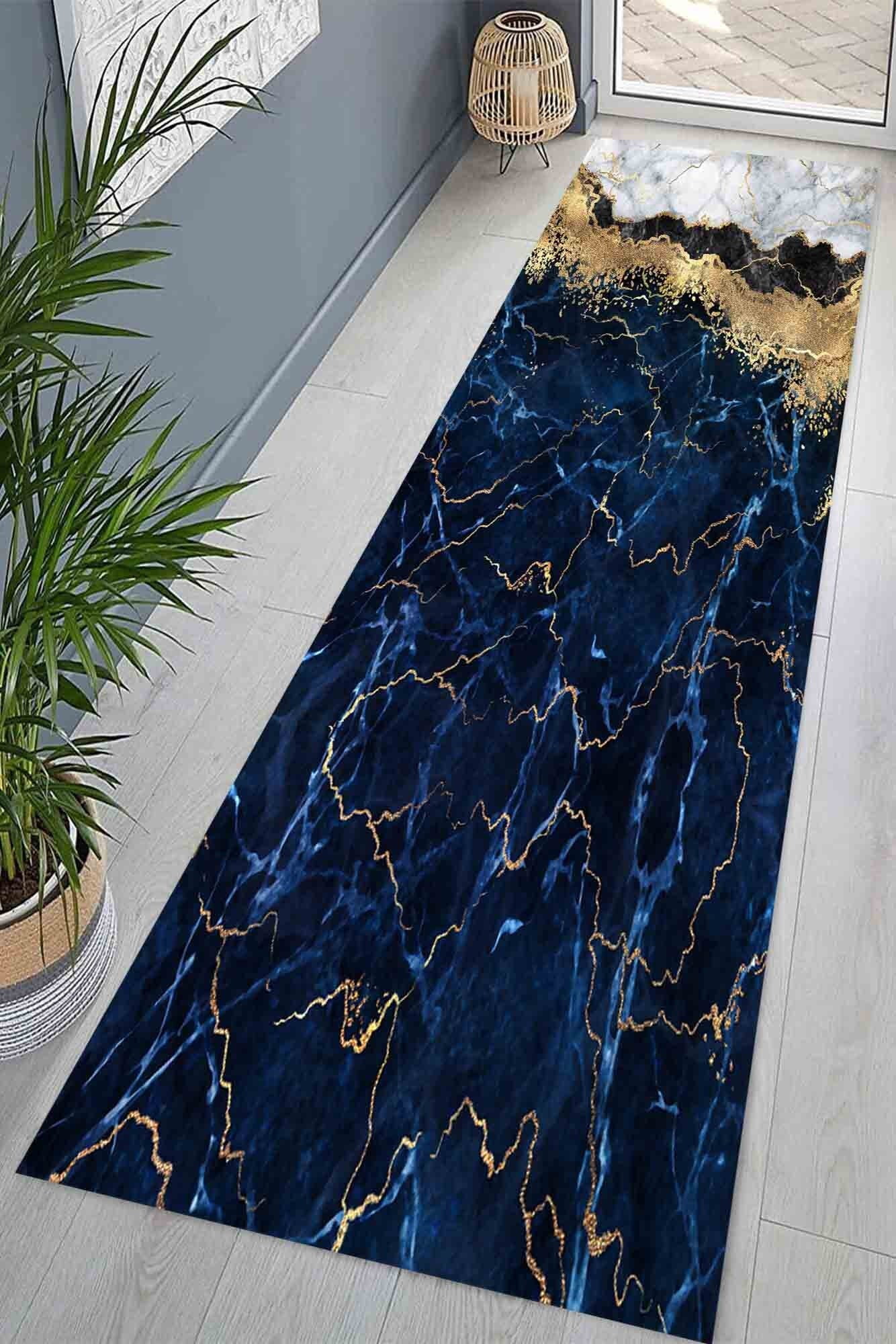 Navy Blue and White Rugs, Office Rugs, Blue Marble Rug, Easy to Clean ...