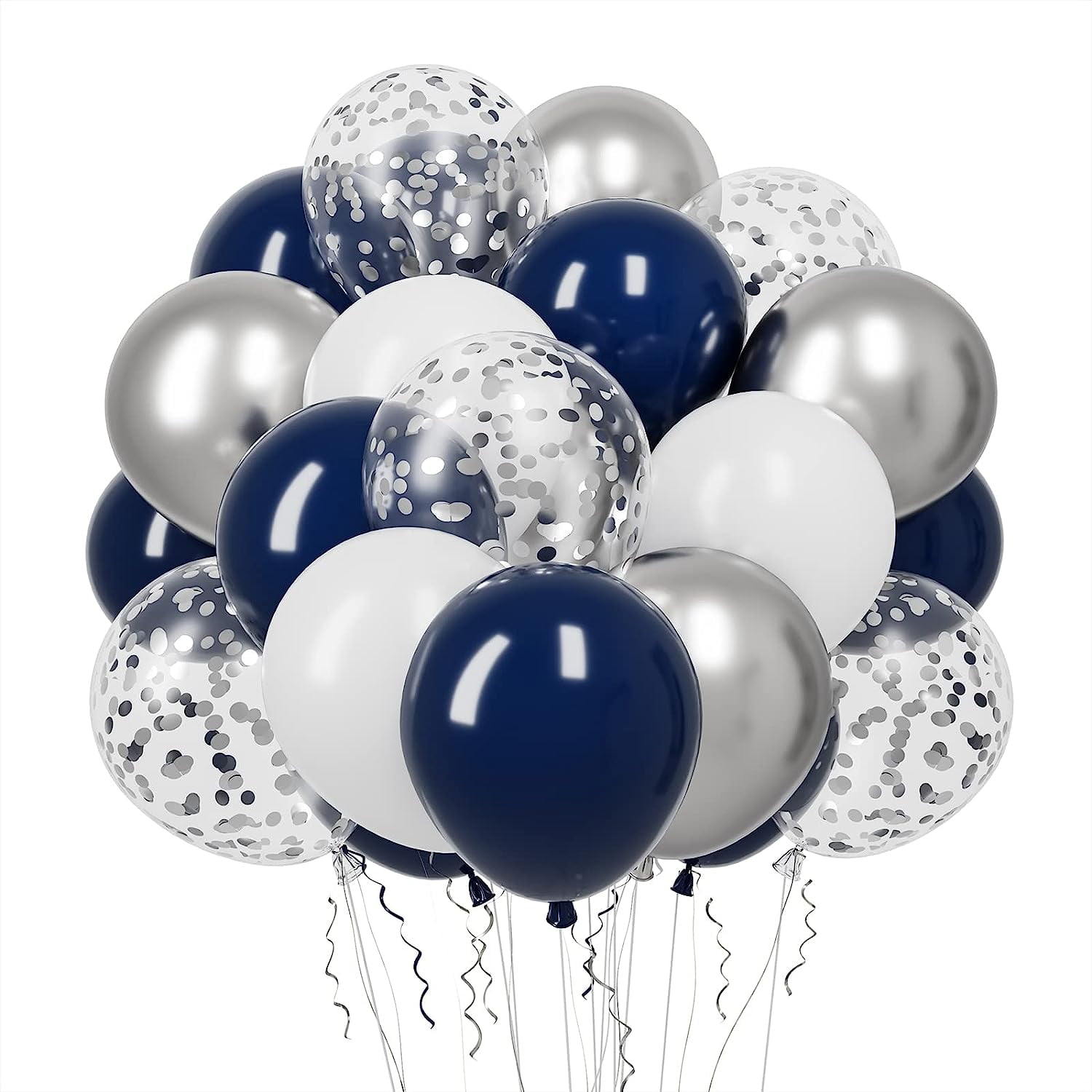 Navy Blue White and Silver Confetti Balloons - 60 pcs 12 Inch Navy Blue ...