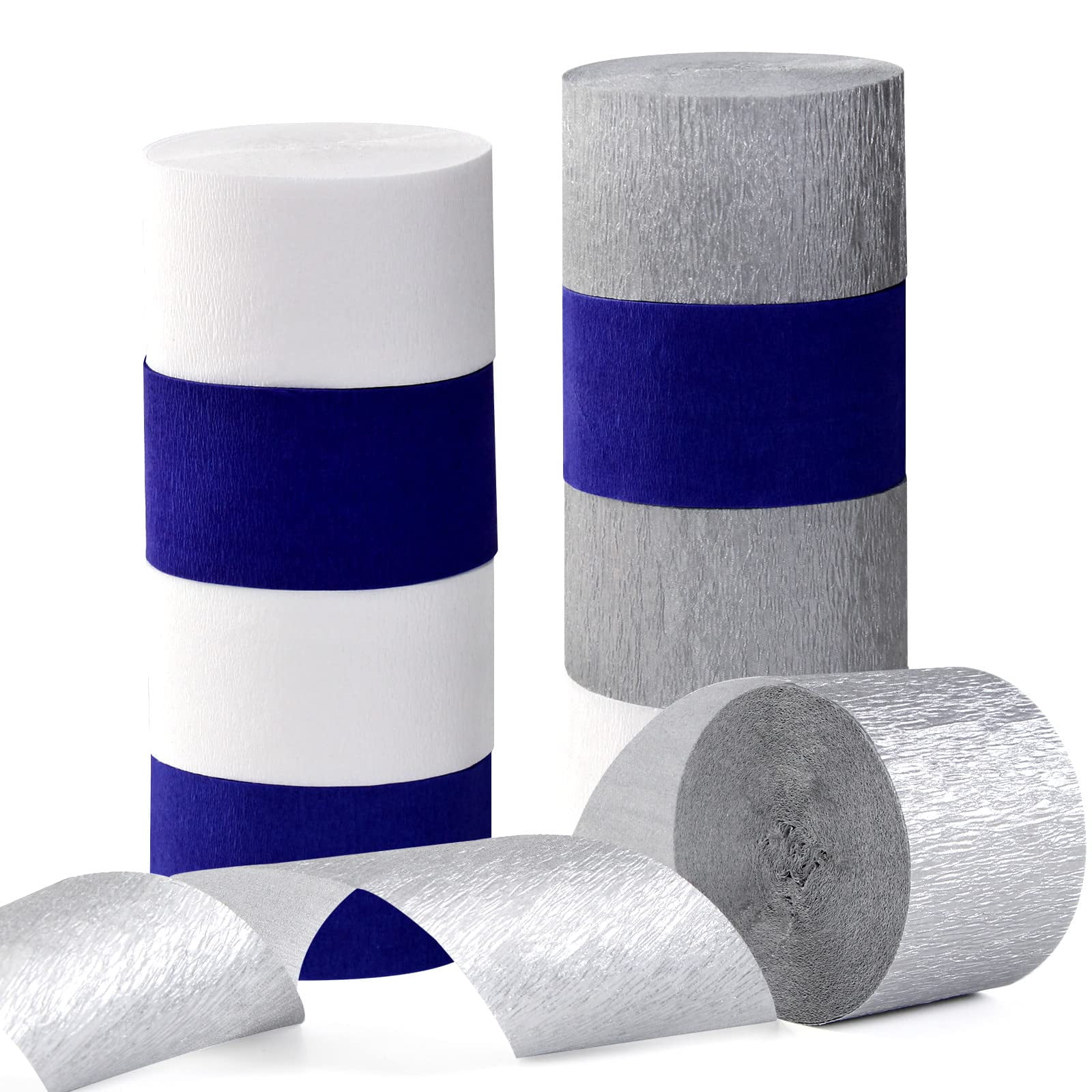 Navy-Blue White- Silver Crepe OIF8 Paper Streamers - 9 Rolls Royal Blue ...
