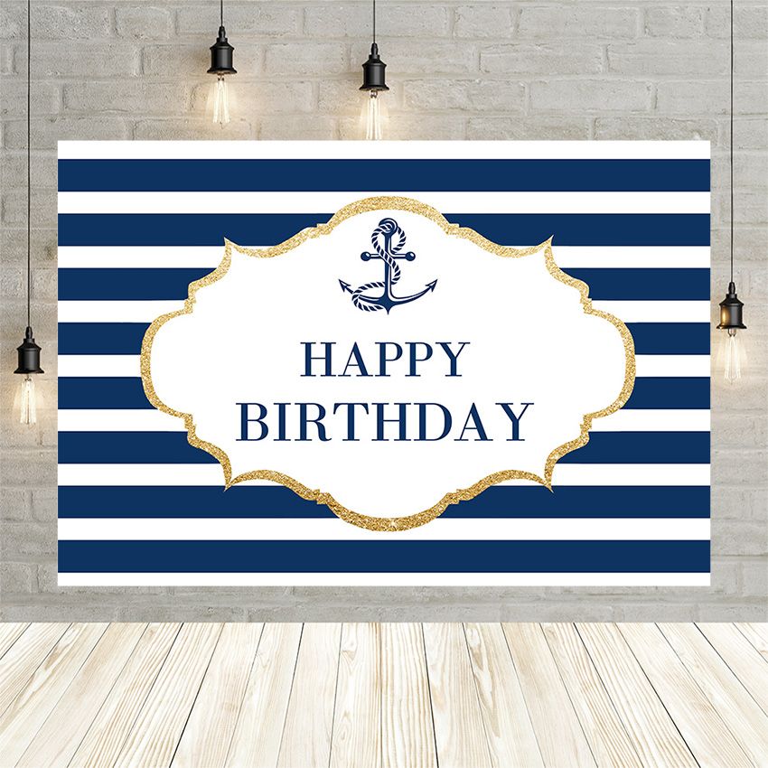 Navy Blue White Stripe Sailor Boy Birthday Party Backdrop Photography ...