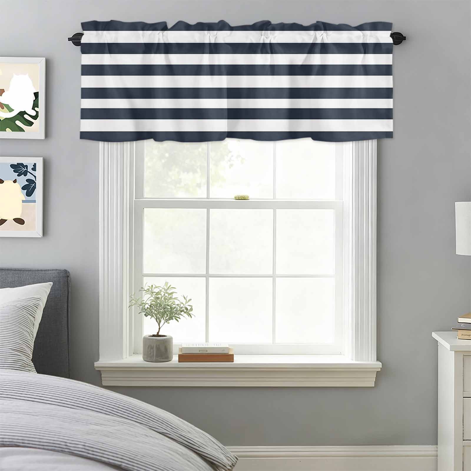 Navy Blue and White Stripe Valances for Windows,Rod Pocket Valance for ...