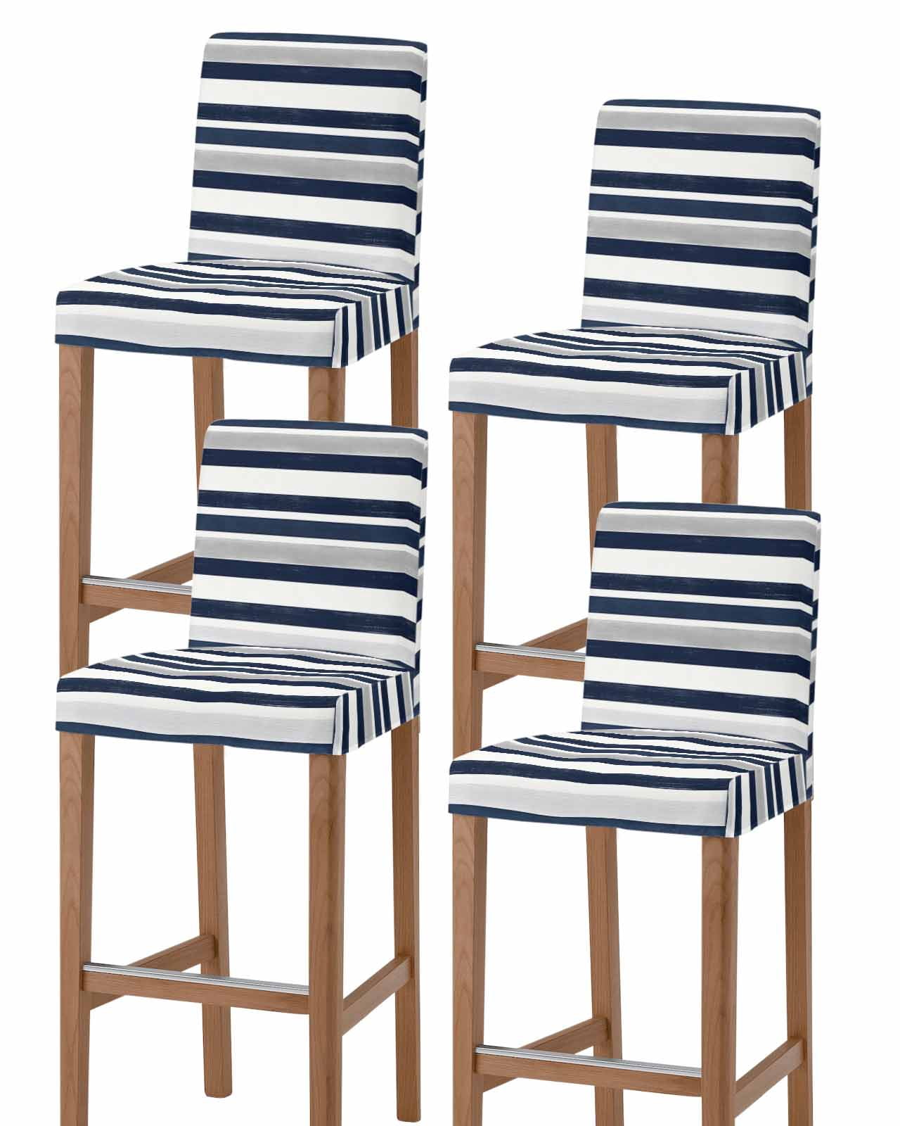 Navy Blue White Striped Bar Stool Covers Set of 4, Grey Farmhouse ...