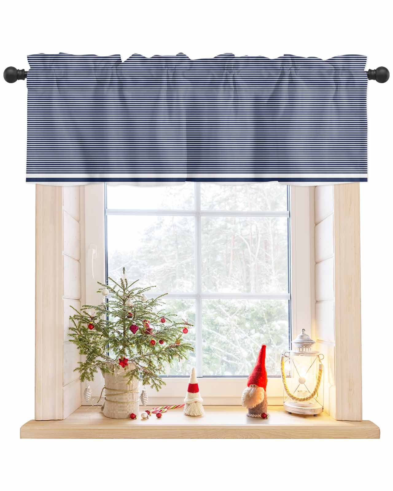 Navy Blue White Striped Curtain Valance for Windows/Living Room/Kitchen ...