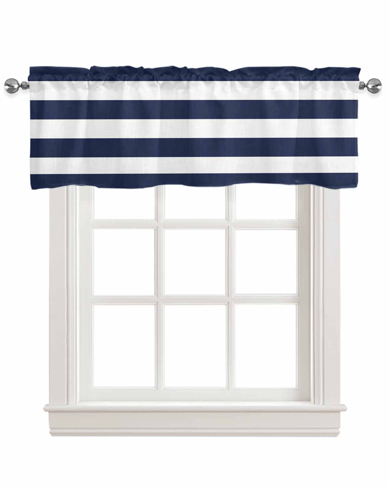 Navy Blue White Striped Kitchen Valances for Windows Farmhouse Linen ...
