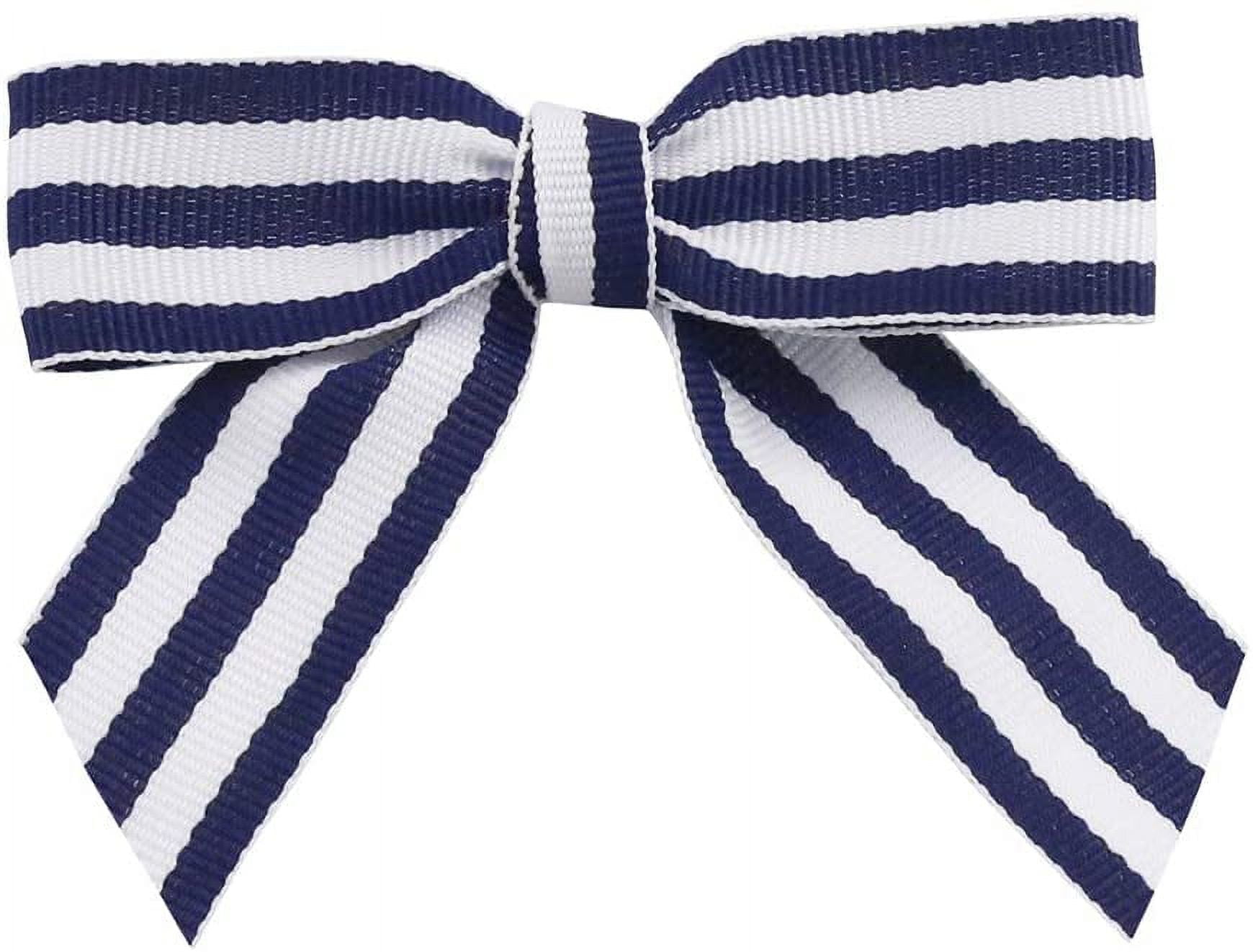 Navy Blue & White Striped Pre-Tied Bows - 3" Wide, Set of 12, Grosgrain ...