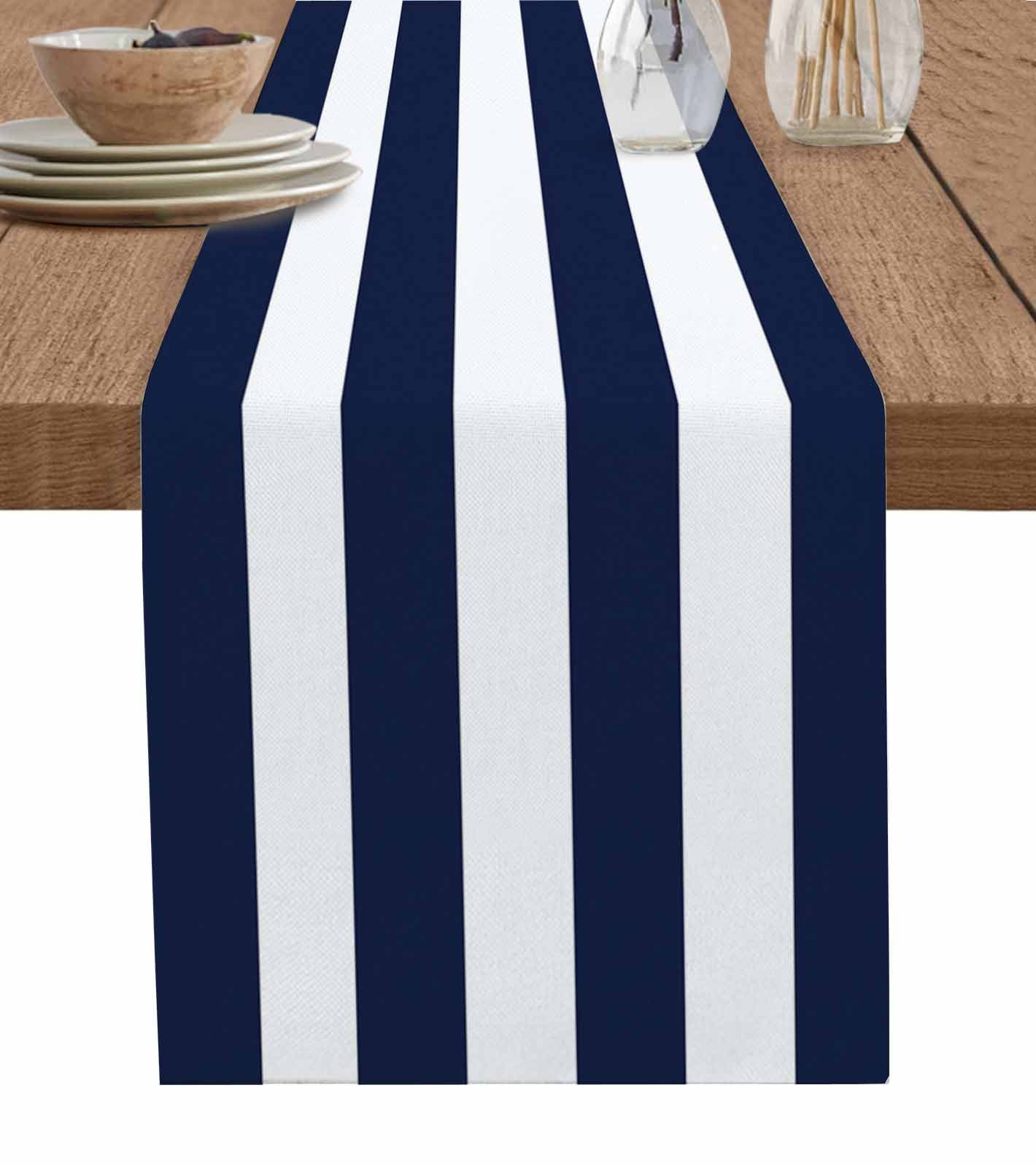 Navy Blue White Striped Table Runner 72 Inches, Farmhouse Stripe Modern Art Bed Runner Dresser ...