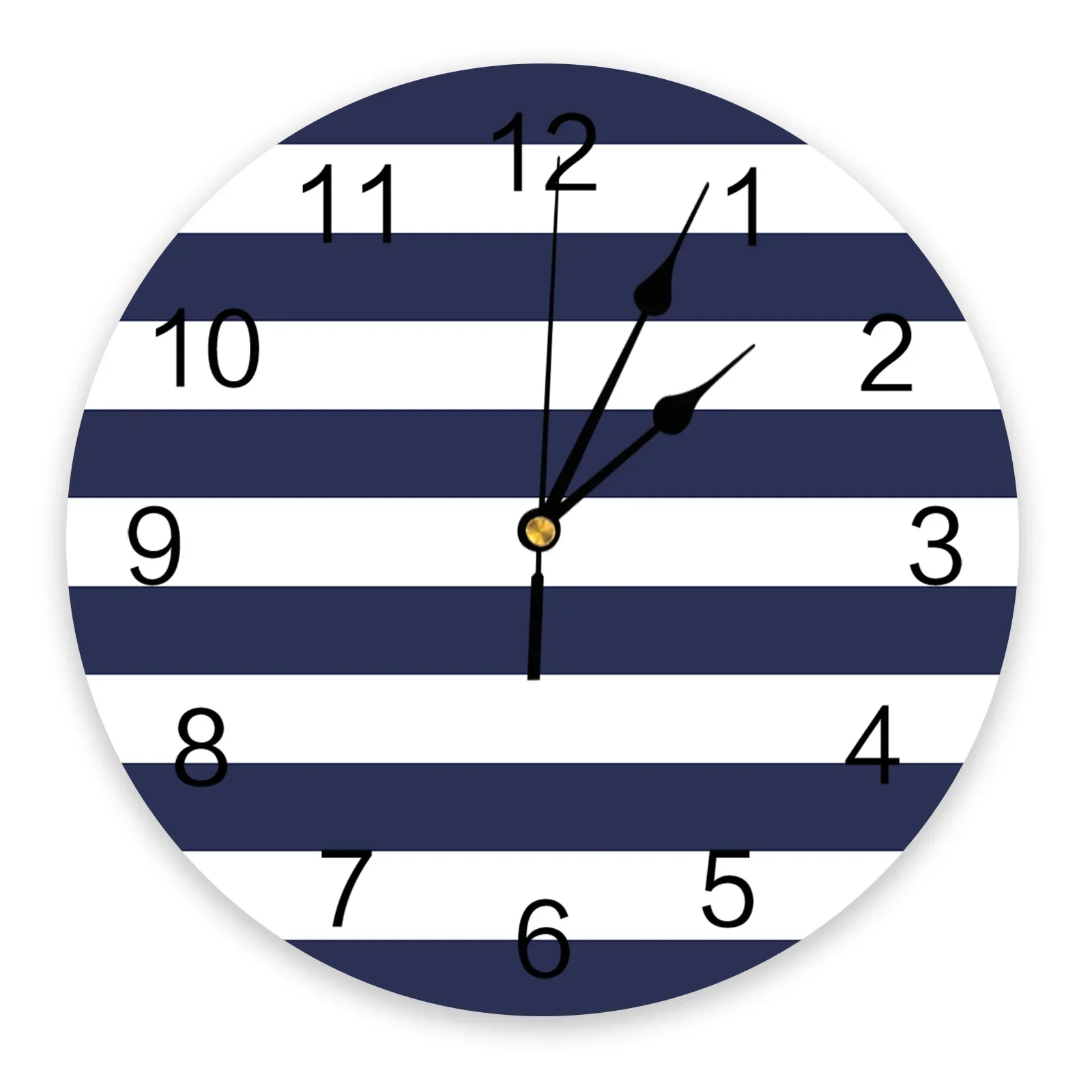 Navy Blue White Stripes Large Wall Clocks Kids Room Silent Wall Watch ...