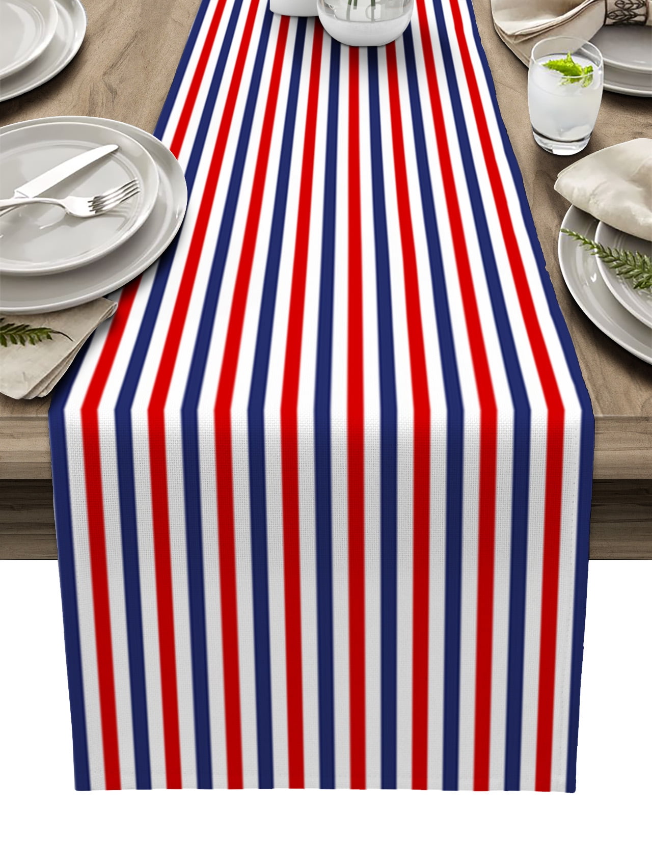 Navy Blue White Stripes Table Runner Home Wedding Flag Mat Centerpieces ...
