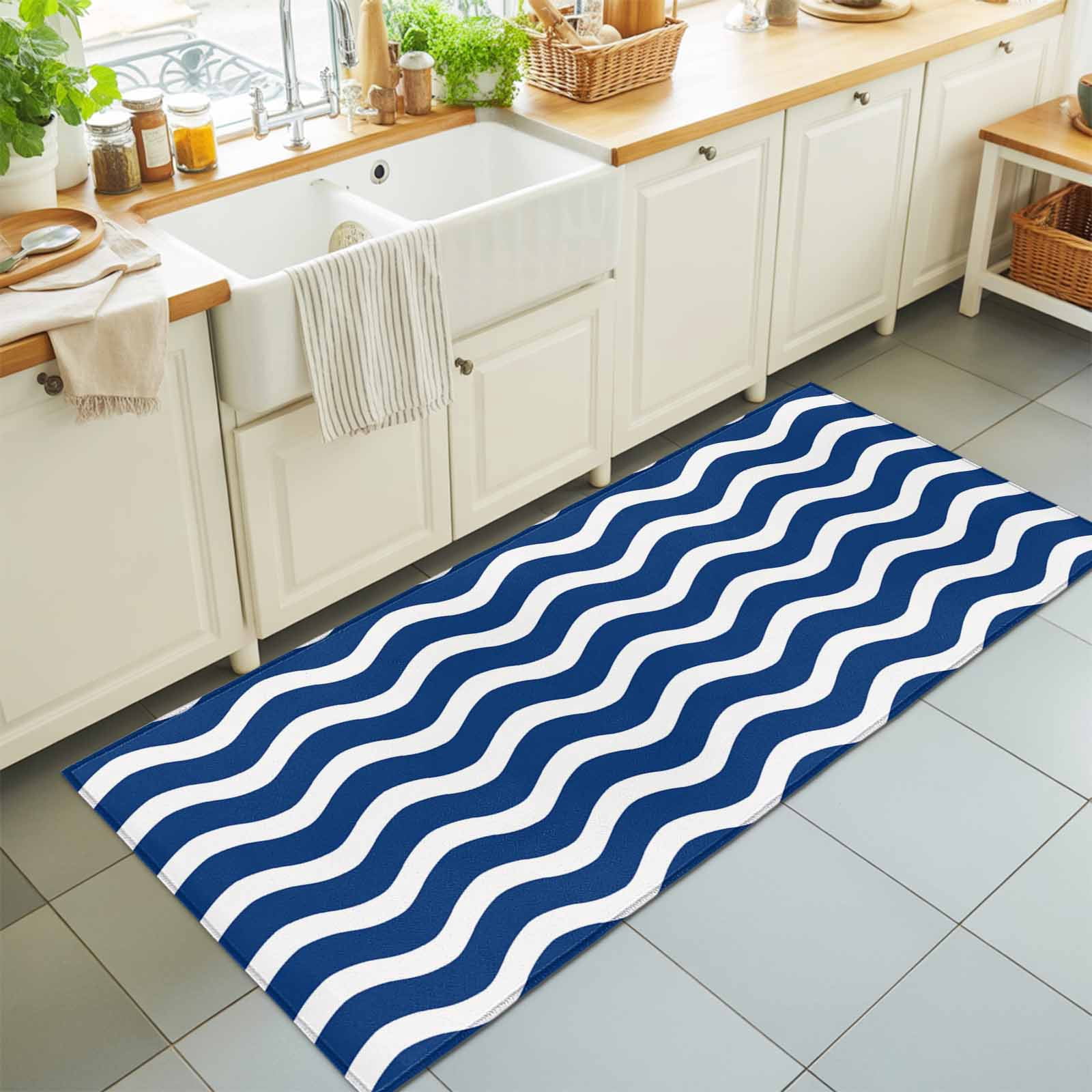 Navy Blue White Water Ripple Rectangle Rug 2'x6' Nautical Ocean Wave ...