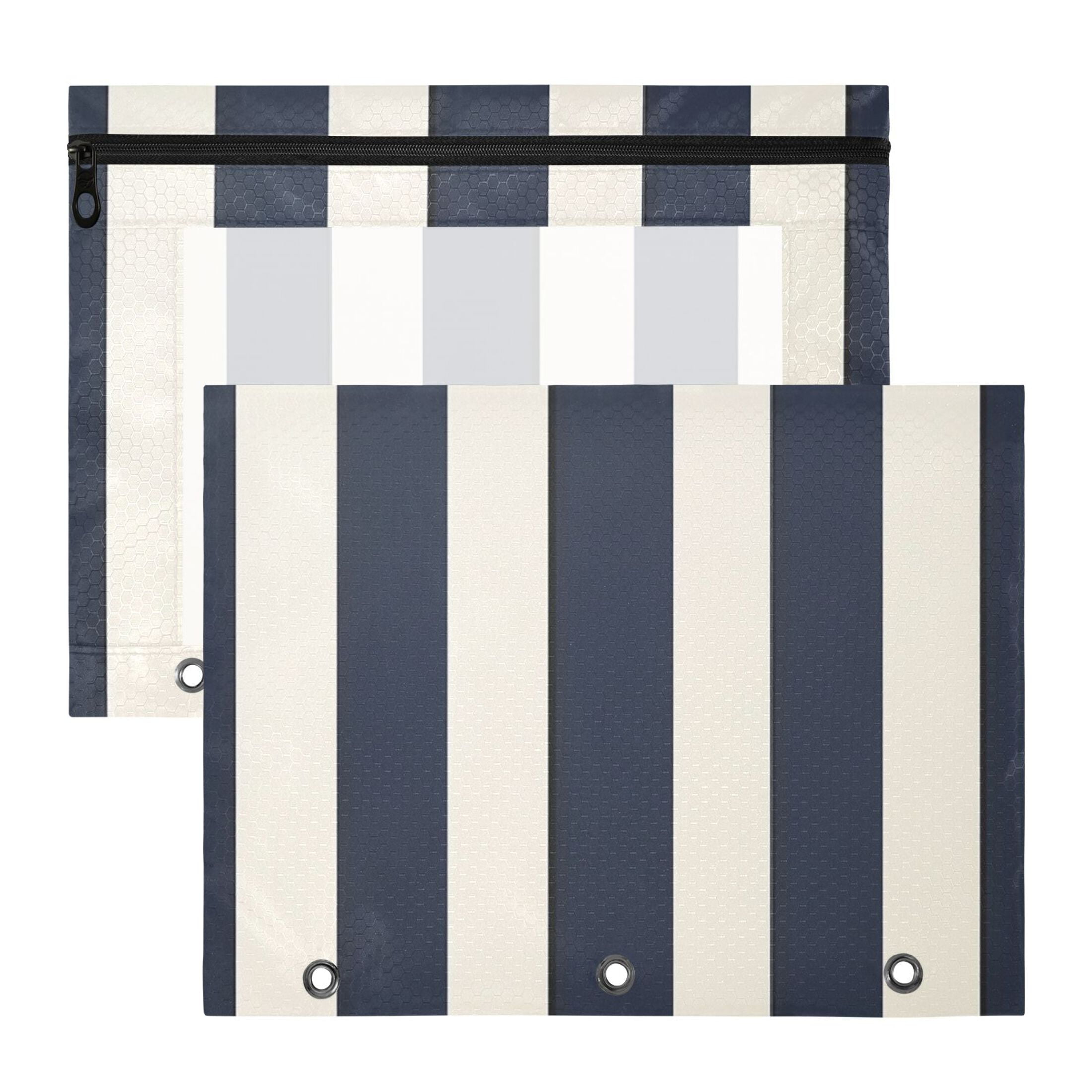 Navy Blue Wide Vertical Stripes 3-Ring Binder Pouches A4 Size Zipper ...