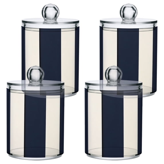 Navy Blue Wide Vertical Stripes Translucent Plastic Cans Storage ...