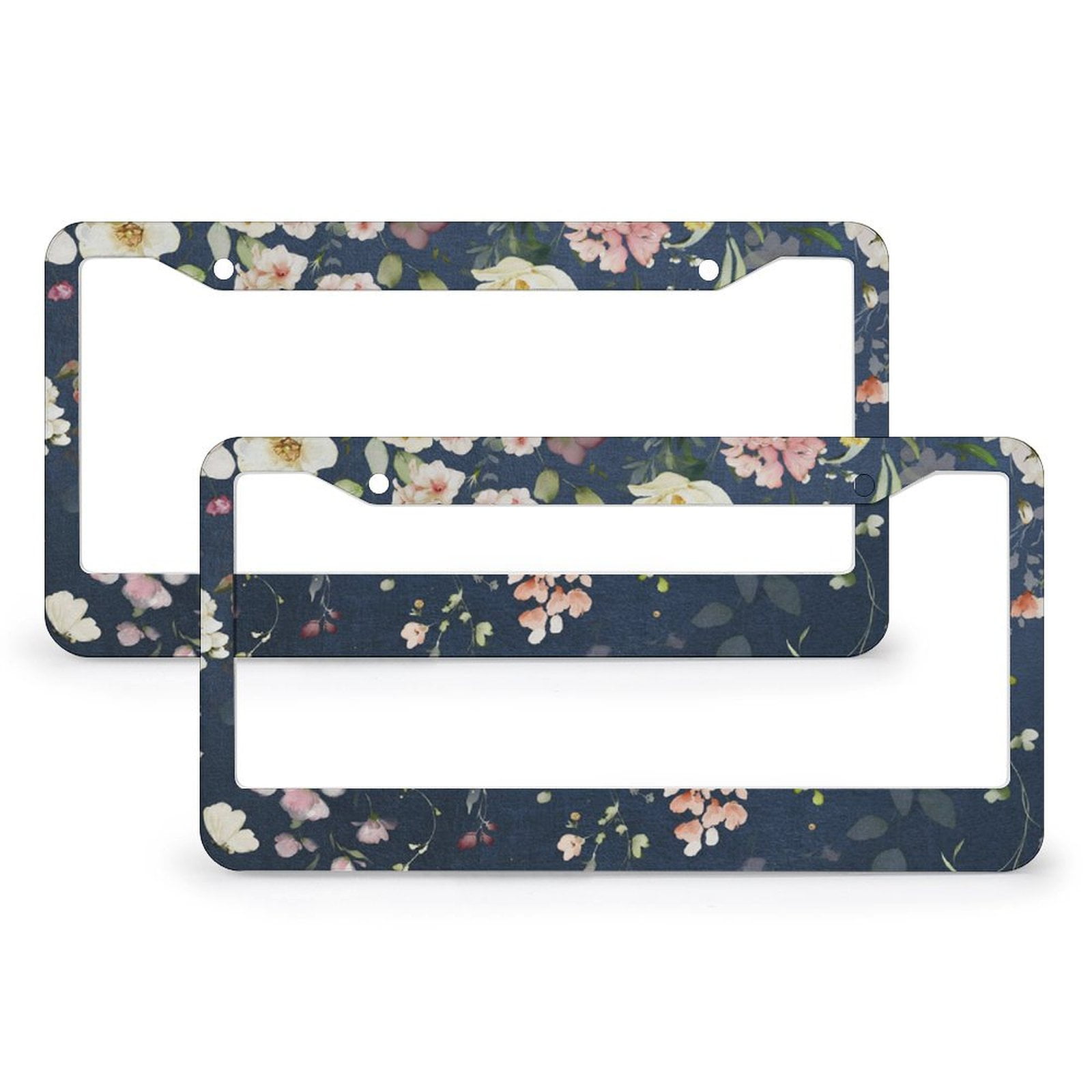 Navy Blue Wild Floral License Plate Frame - 2 Pack Tags Frames Holder ...