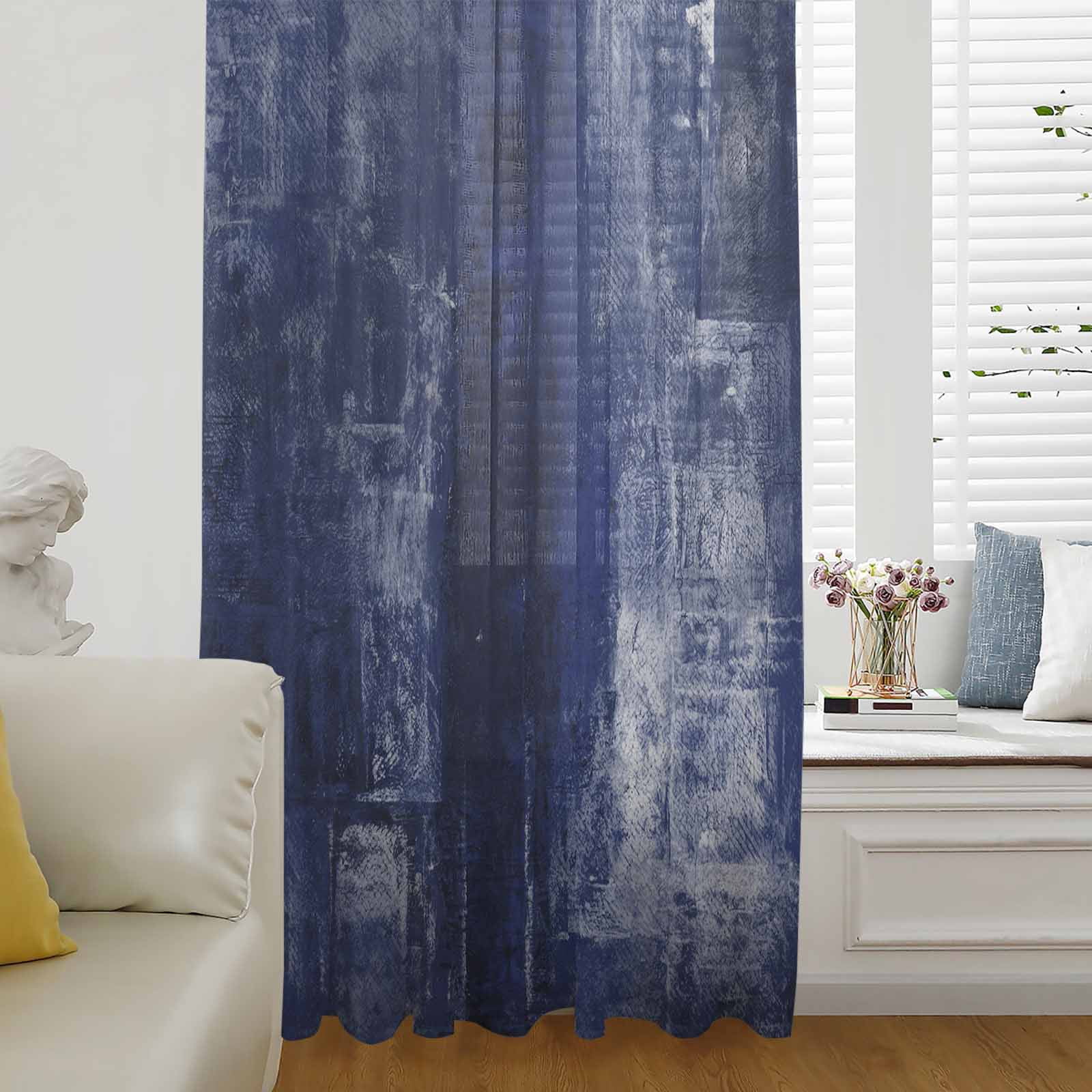Navy Blue Window Curtain 45 Inches Long,Abstract Art Painting Coast ...