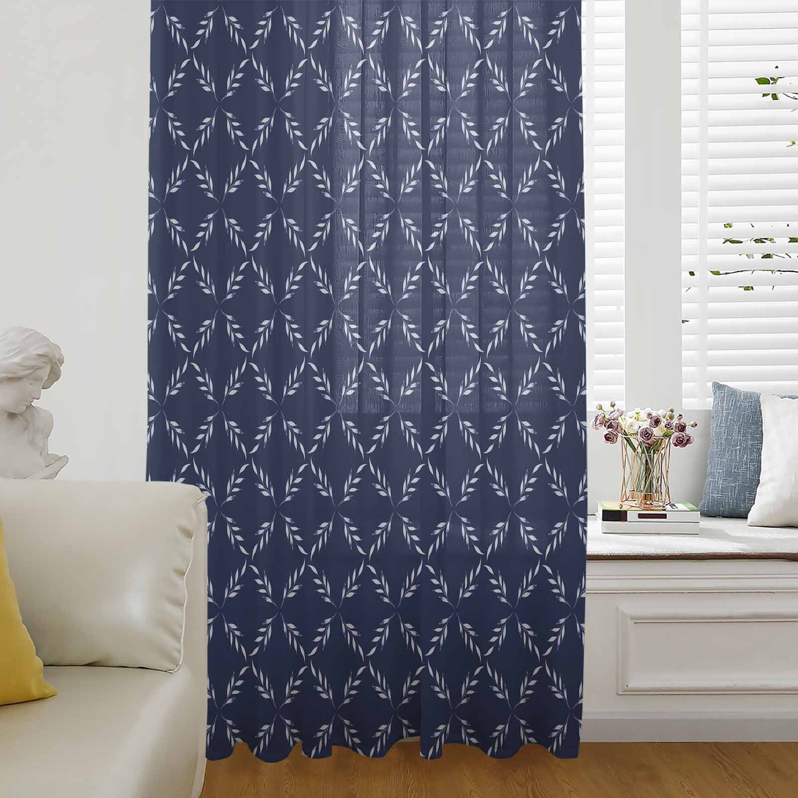 Navy Blue Window Curtain 72 Inches Long,Geometric Leaf Diamond Plaid ...