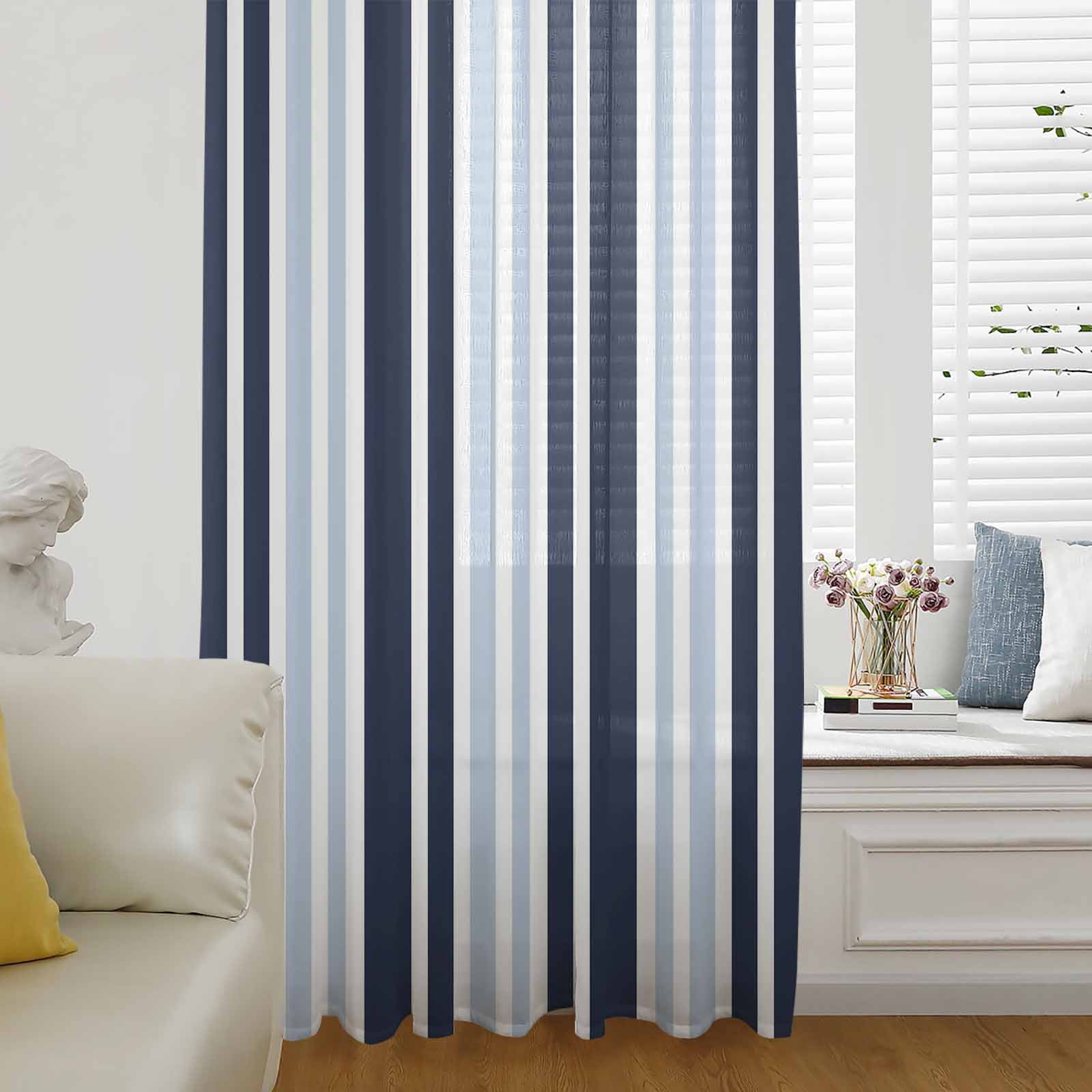 Navy Blue Window Curtain 96 Inches Long,Modern White Geometric Vertical ...