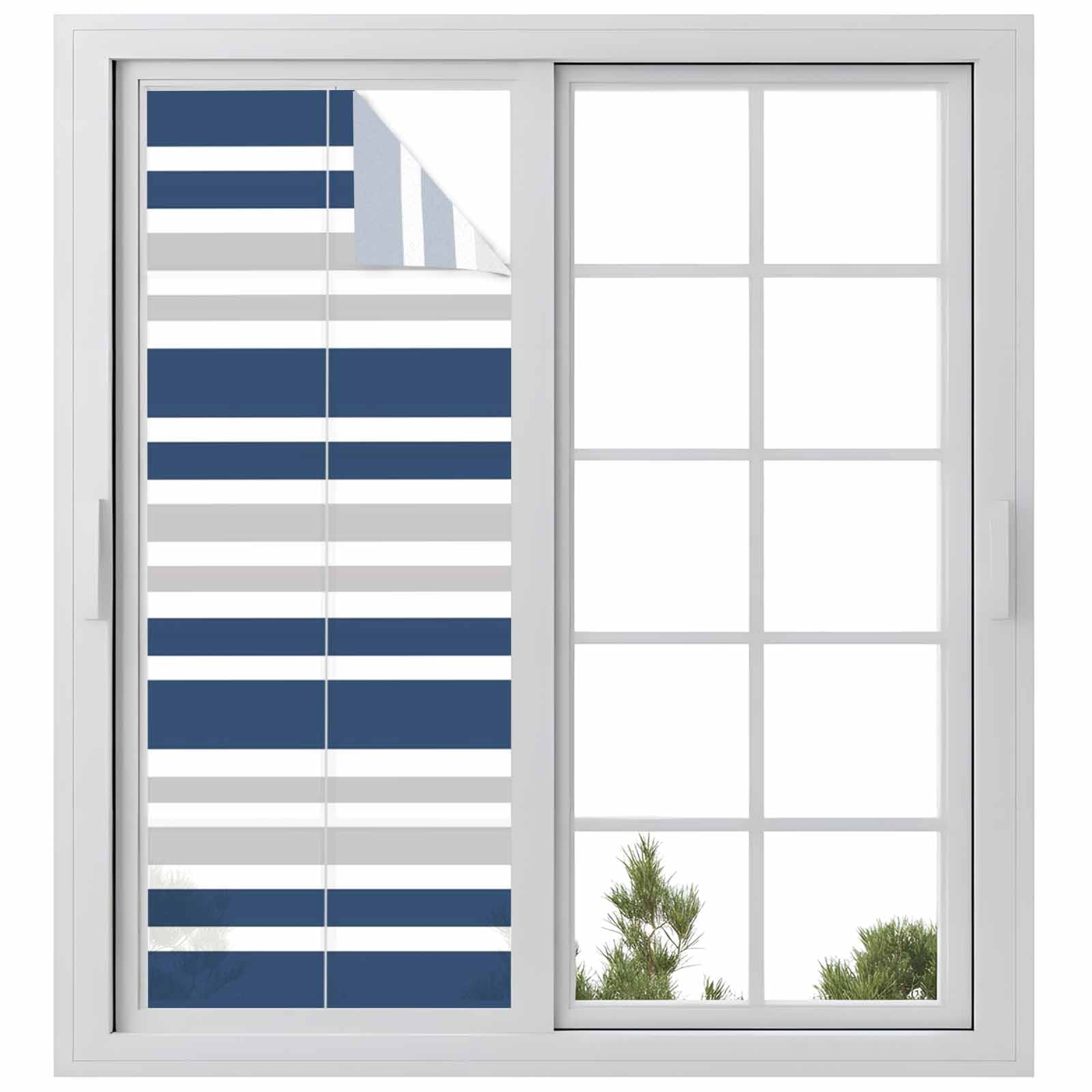 Navy Blue Window Privacy Film and Gray Stripe Contrast Minimalist ...