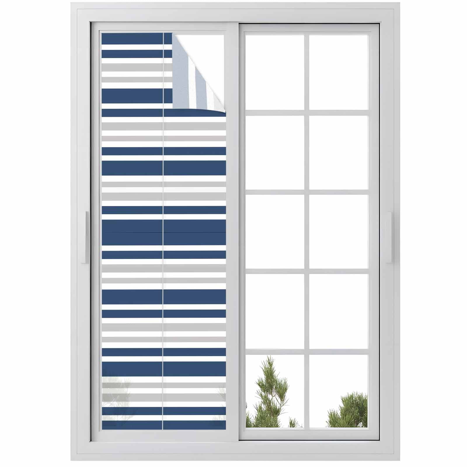 Navy Blue Window Privacy Film and Gray Stripe Contrast Minimalist ...