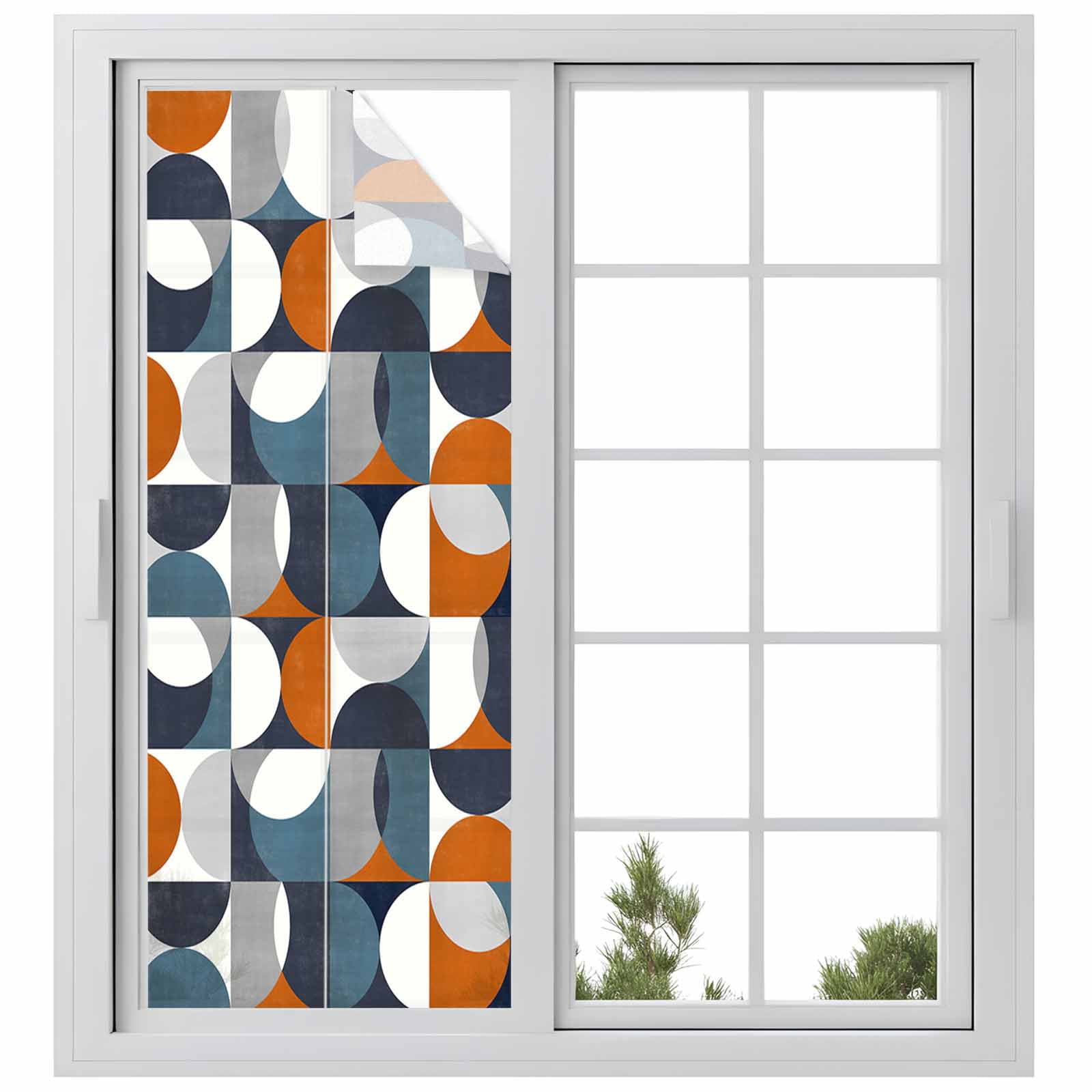 Navy Blue Window Privacy Film, Middle Century Modern Geometric Abstract ...
