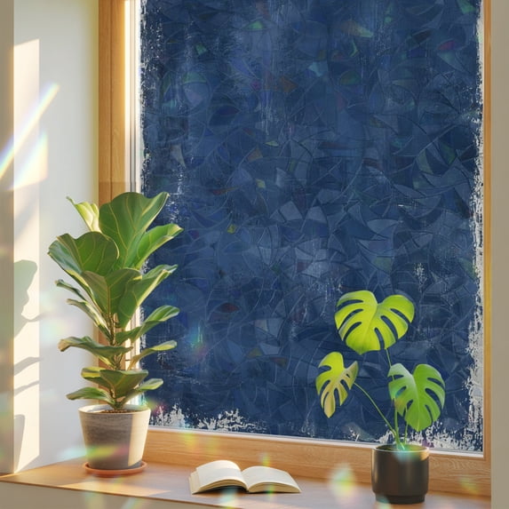 Navy Blue Window Privacy Film Rainbow Static Cling Stain Glass Window ...