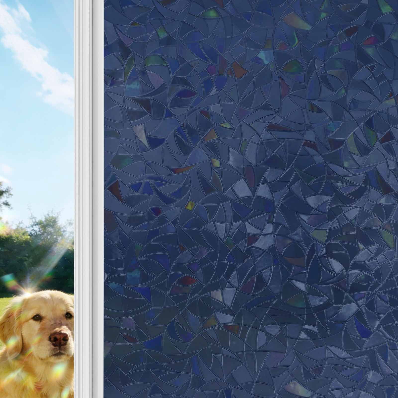 Navy Blue Window Privacy Film Stain Glass, Reusable Decorative Rainbow ...
