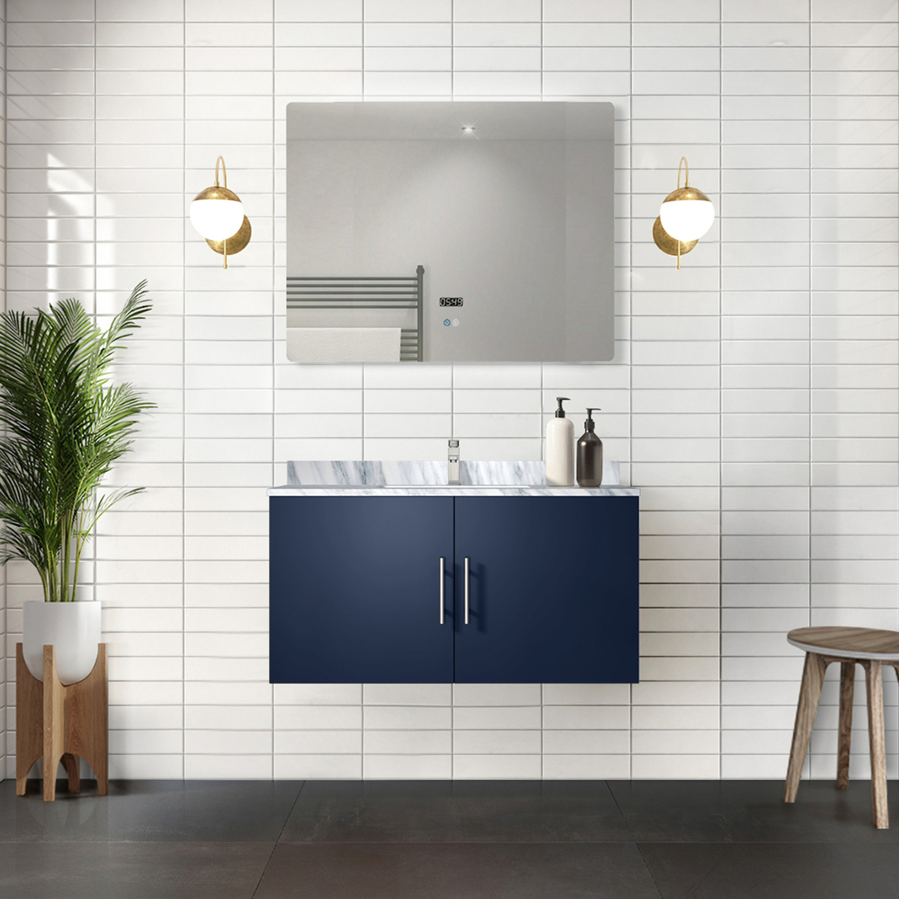 Navy Blue Wood Bathroom Vanity 36 in. W | Durable Marble Countertop ...