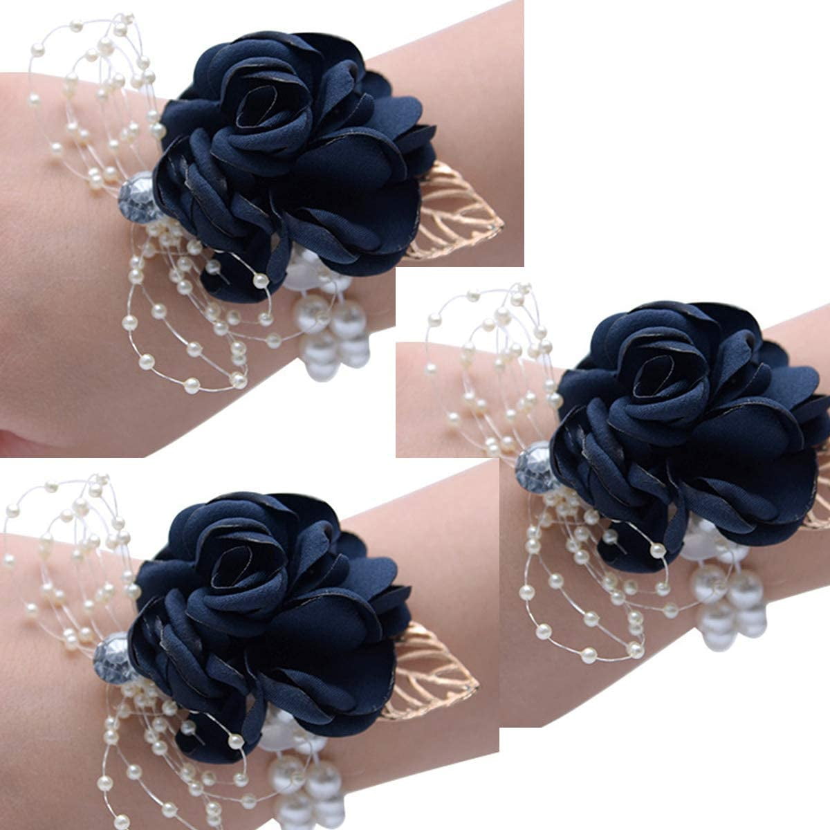 Navy Blue Wrist Corsage, Pack of 3, Modern Style, Adult Women for ...