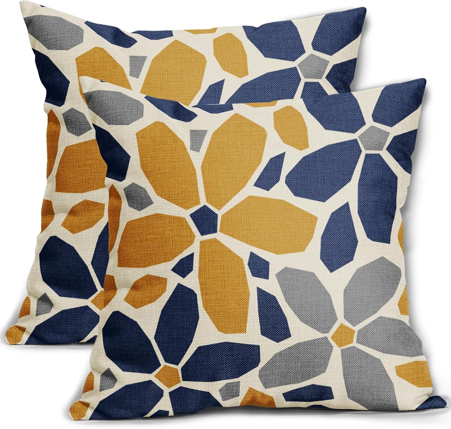 Navy Blue Yellow Grey Gray Pillow Covers 18x18 Set of 2 Geometric Art ...