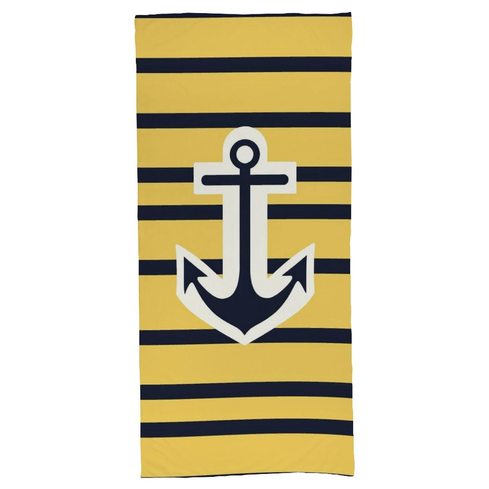 Navy Blue And Yellow Horizontal Stripes Anchor Beach Towels 27x55 Inch ...